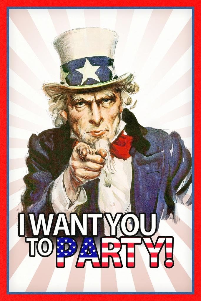 Amazon.com: I Want You To Party Uncle Sam Funny Cool Wall Art Print ...