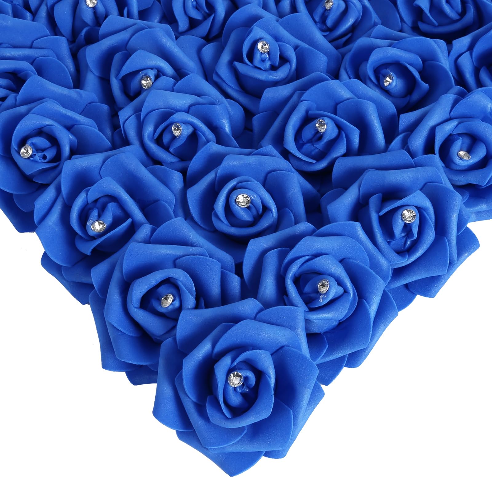 Amazon.com: IPOPU 100pcs Royal Blue Artificial Rose Heads with Crystal ...
