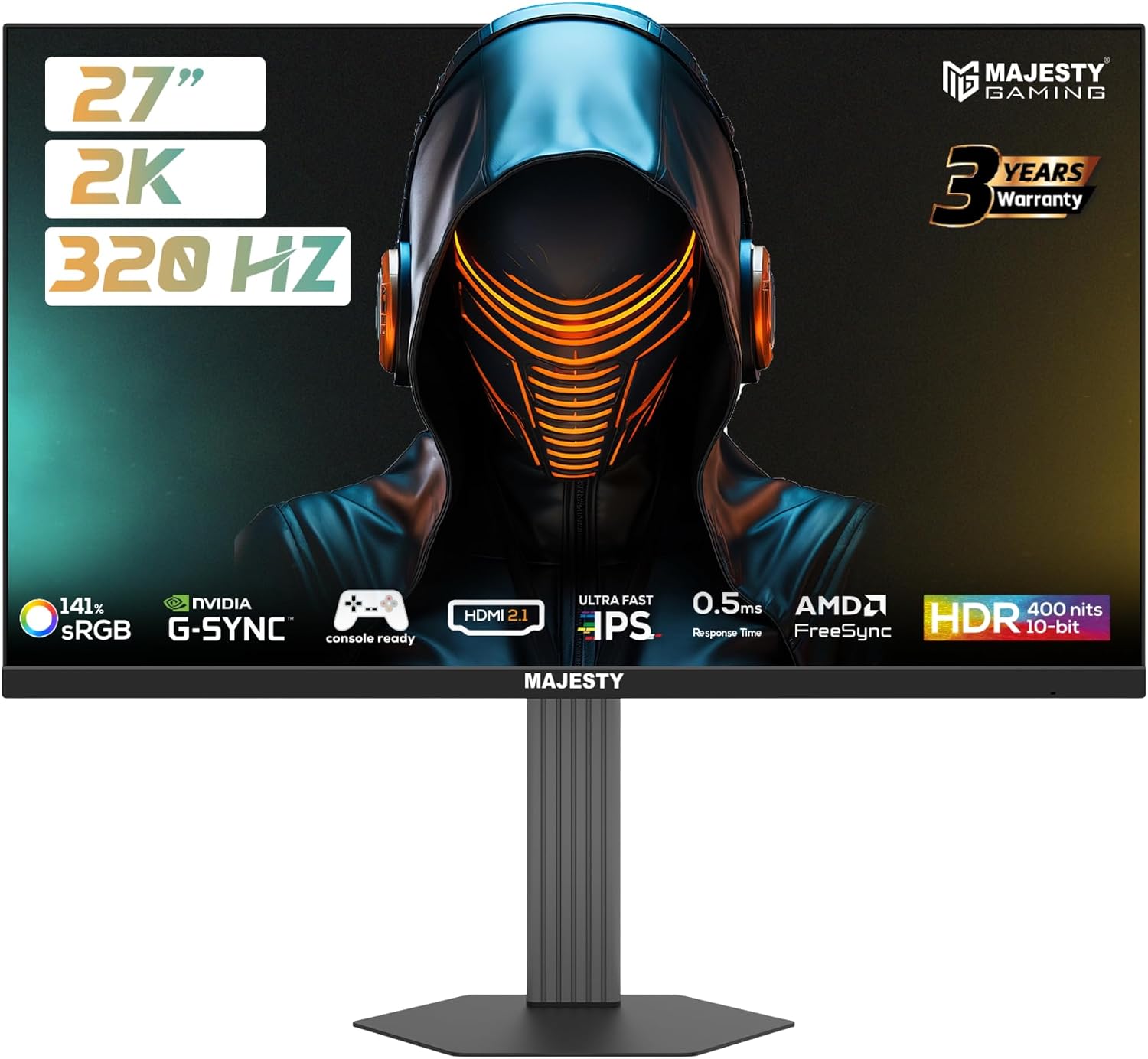 Majesty 27" 2K QHD Gaming Monitor | IPS | 320Hz | 0.5ms | HDR400 | 10 ...