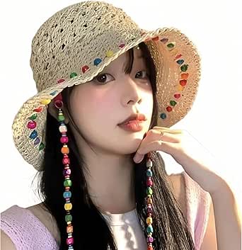 Straw Bucket Hats for Women - Crochet Wide Brim Summer Beach Sun Hat ...