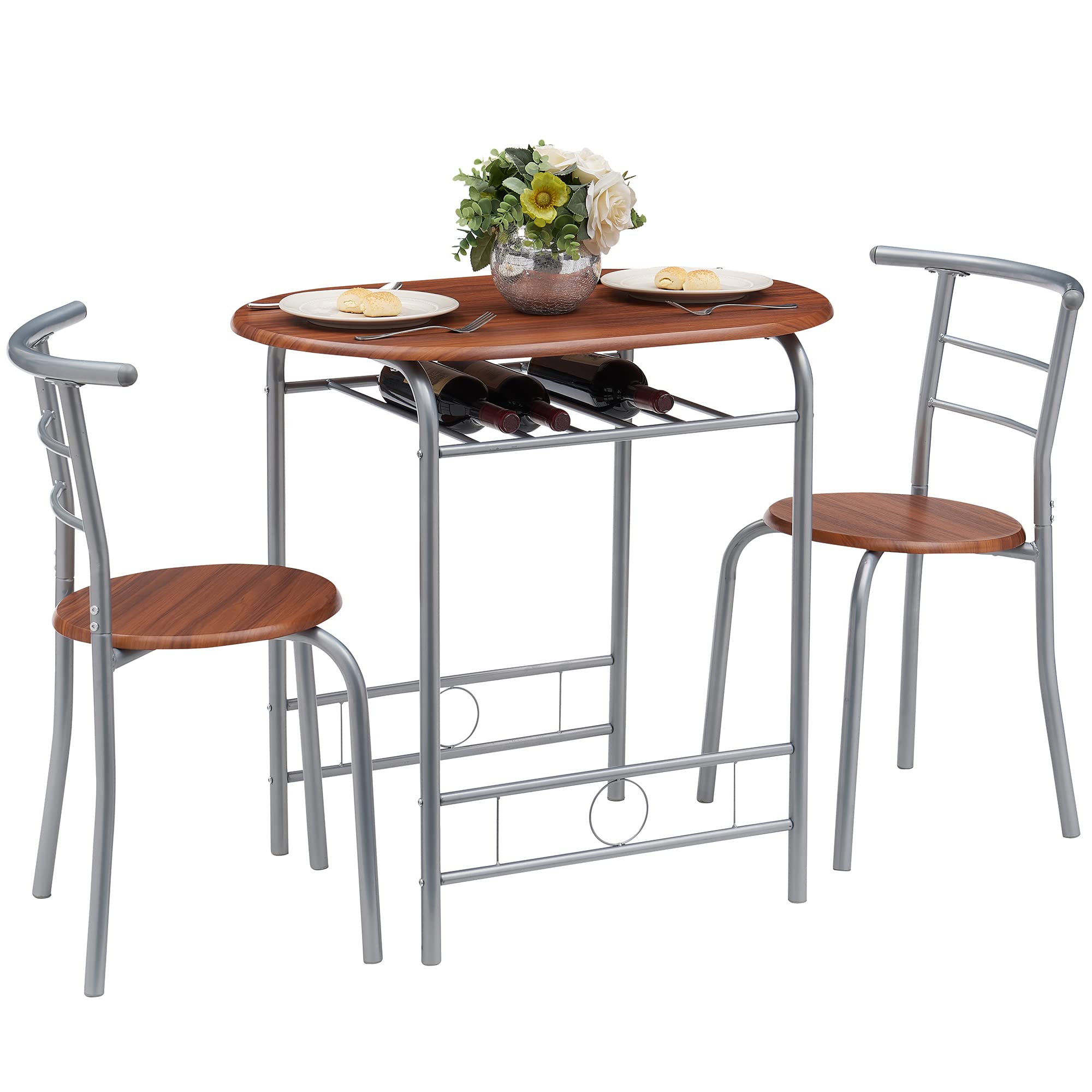 VECELO 3 Piece Wood Round Table & Chair Set for Dining Room Kitchen Bar ...