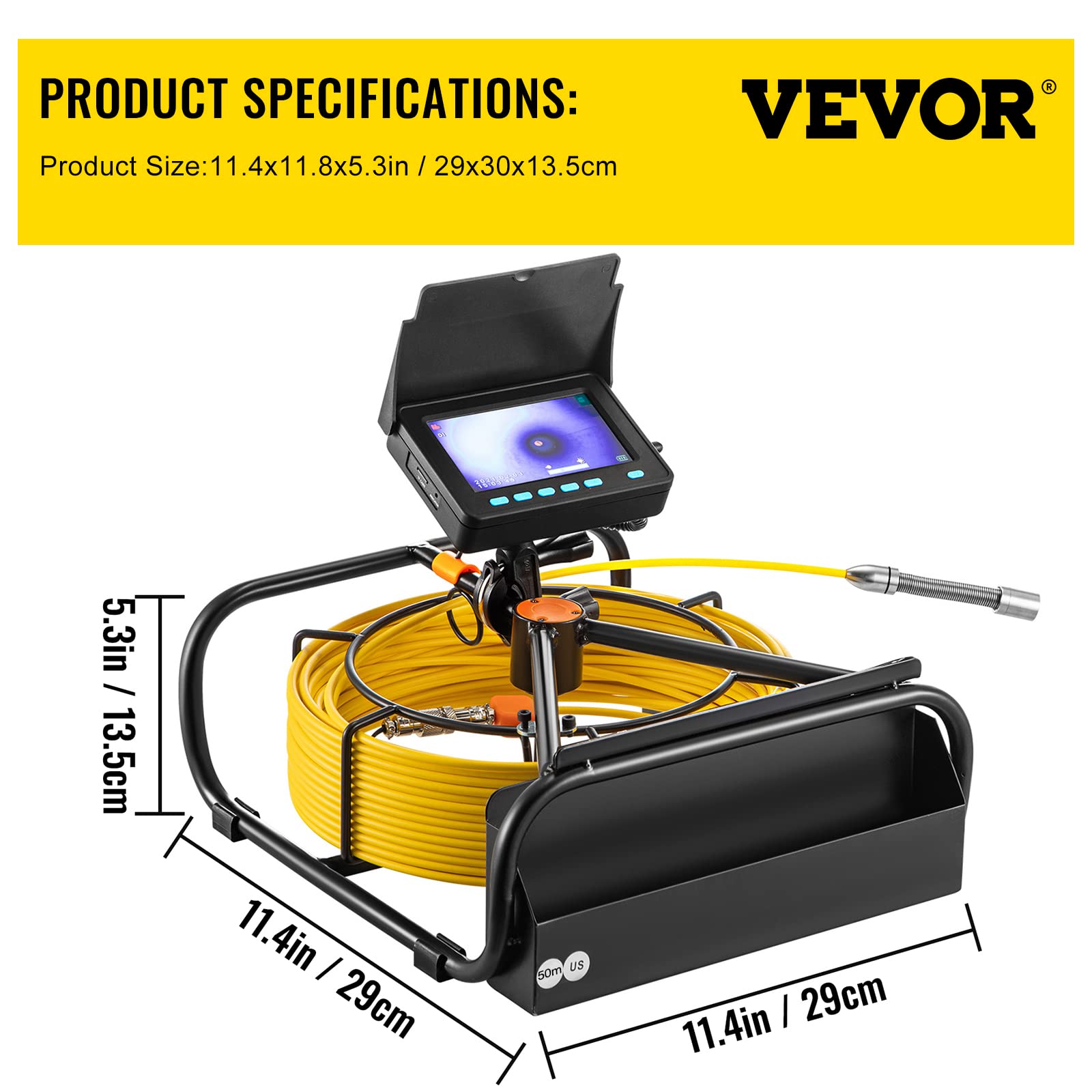 VEVOR Sewer Camera, 164FT 4.3" Screen, Pipeline Inspection Camera with ...