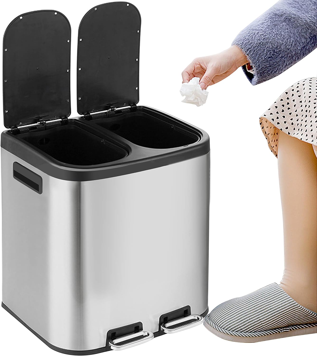 Garbage Bin 7.9Gal (2x15L) Dual Compartment Kitchen Garbage Recycling ...