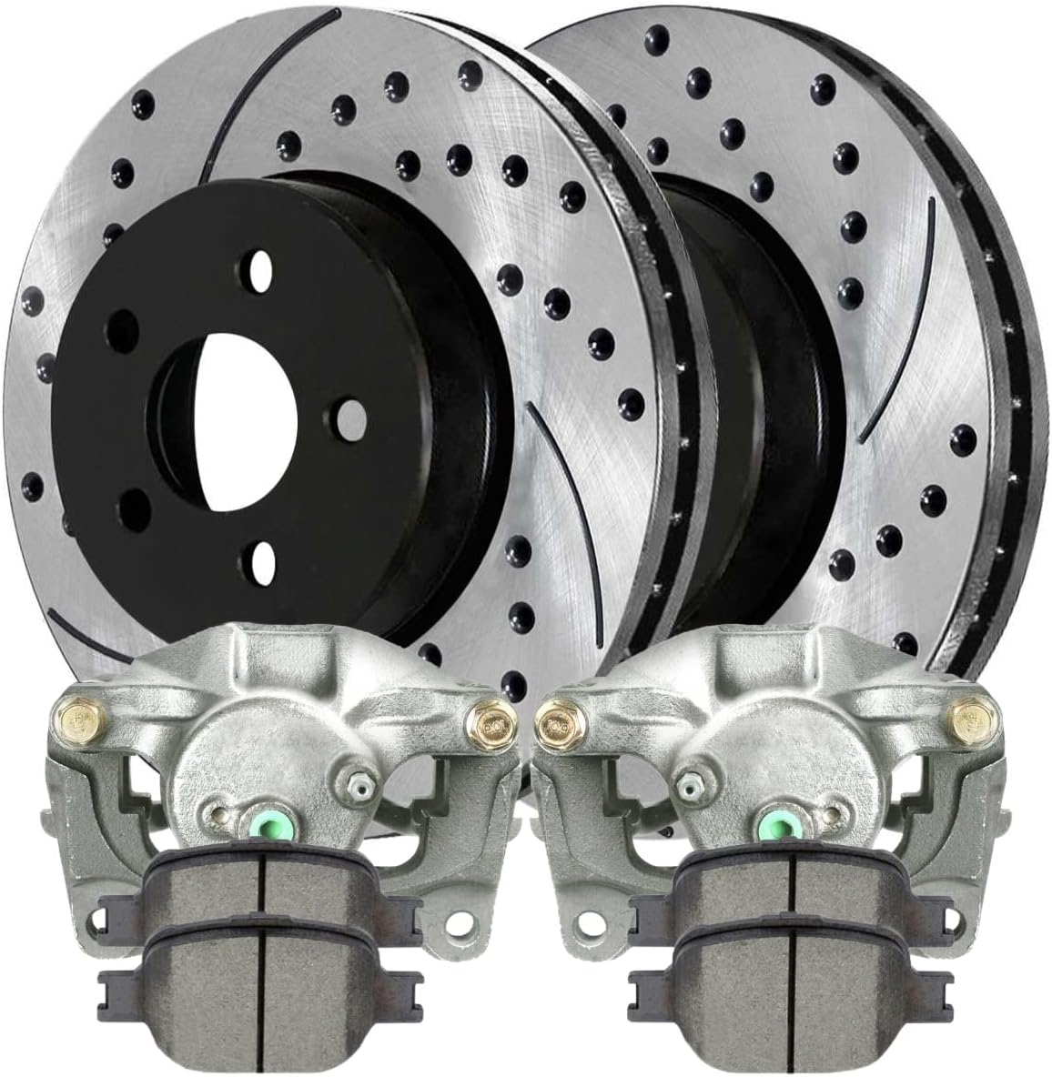 Amazon.com: AutoShack Front Drilled and Slotted Brake Rotors Calipers ...
