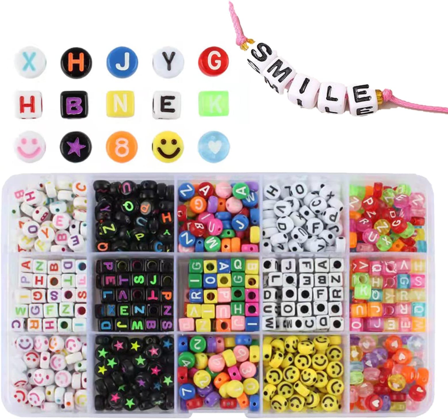 1030 Pcs Letter Beads Kit Acrylic Alphabet Beads and Heart Beads with ...