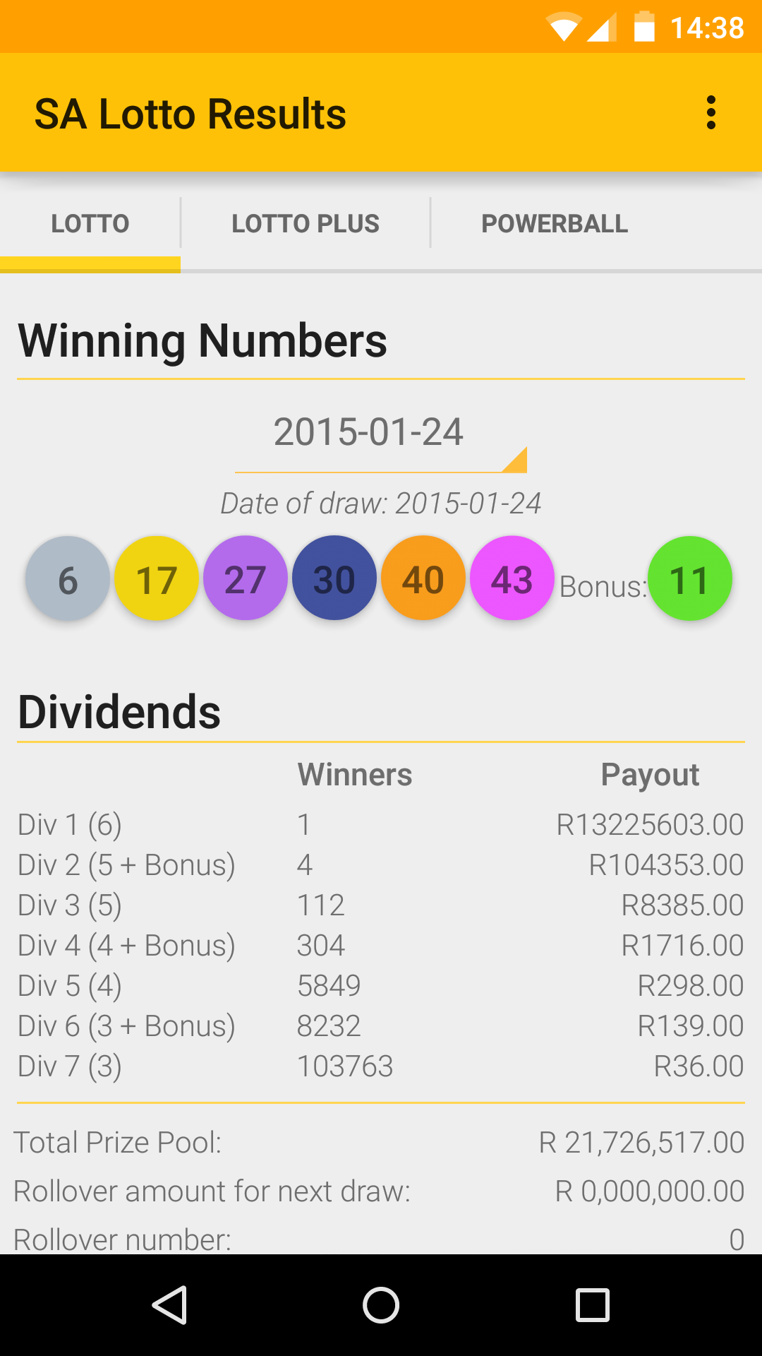 South African Lotto Results - App on Amazon Appstore
