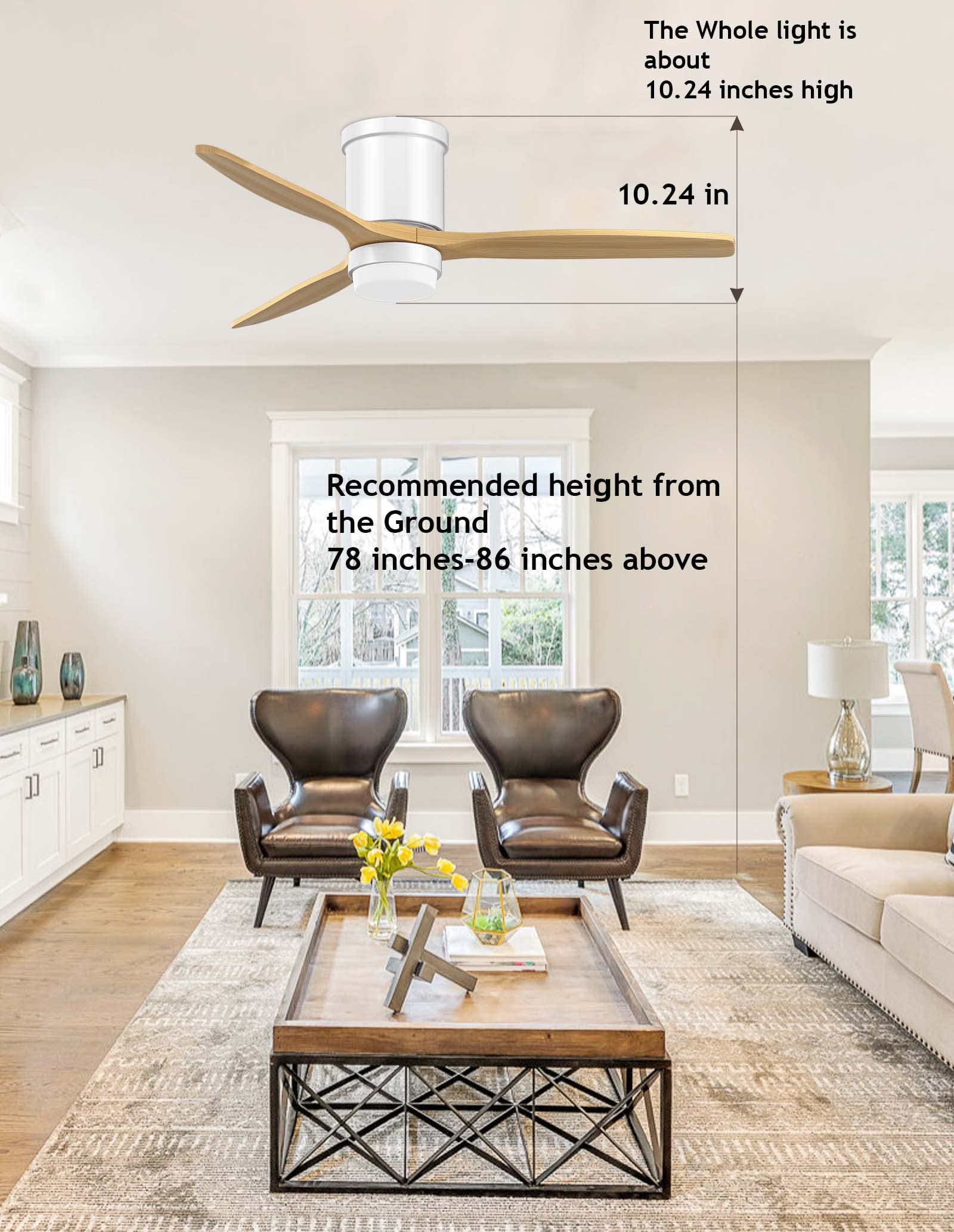 Obabala Low Profile Ceiling Fan With Lights 3 Carved Wood Fan Blade ...