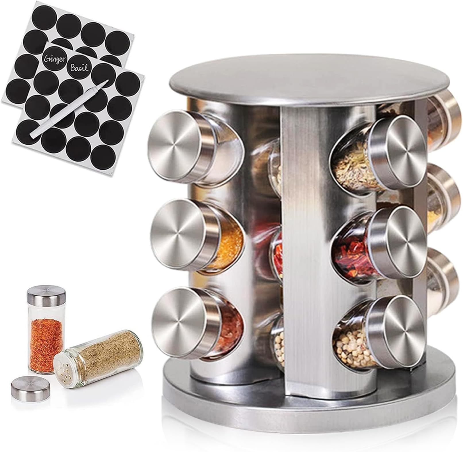 LSXD Especieros para Cocina Giratorio con 20 Frascos de Vidrio ...