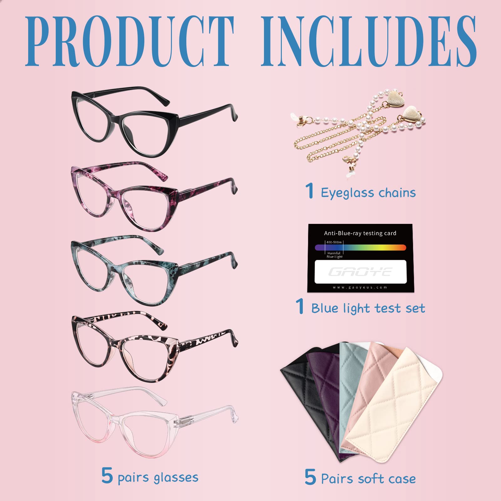 Gaoye 5 Pack Fashion Cat Eye Reading Glasses For Women
