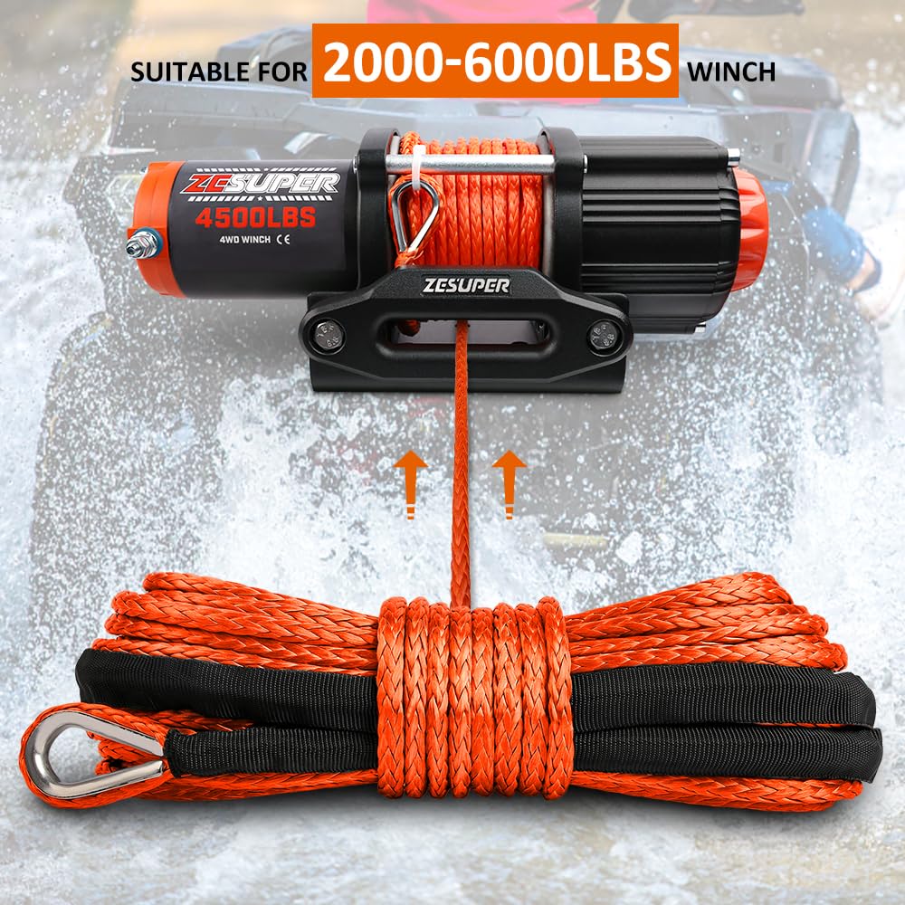 Snapklik.com : ZESUPER1/4x 50ft 10000LBs Synthetic Winch Rope Winch ...