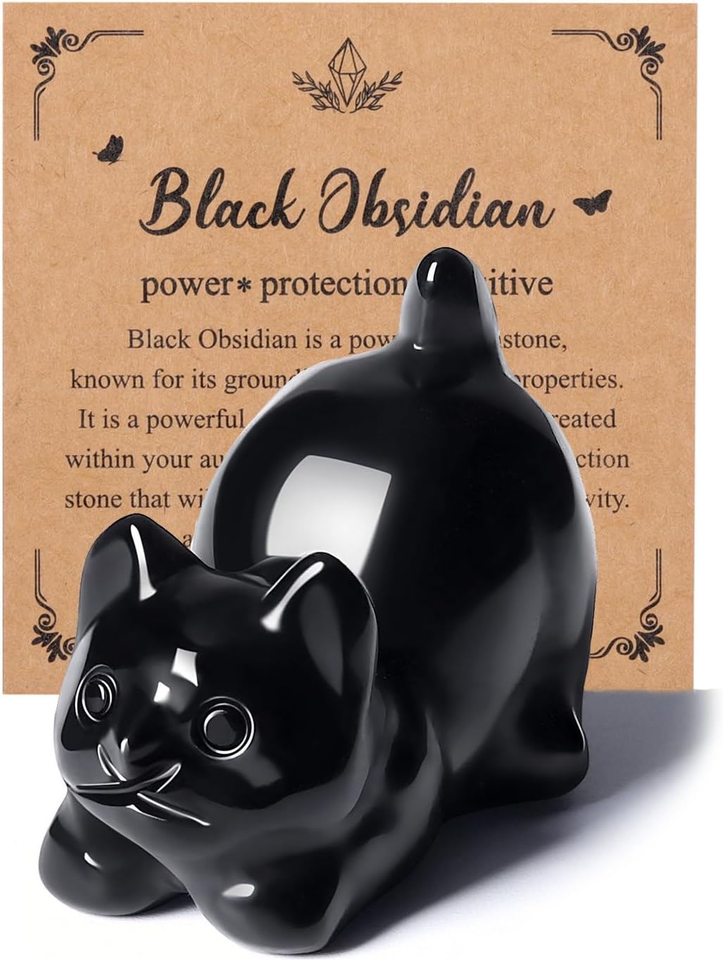 JSDDE Black Obsidian Crystal Cat Figurine for Cat Lovers Cute Gemstone ...
