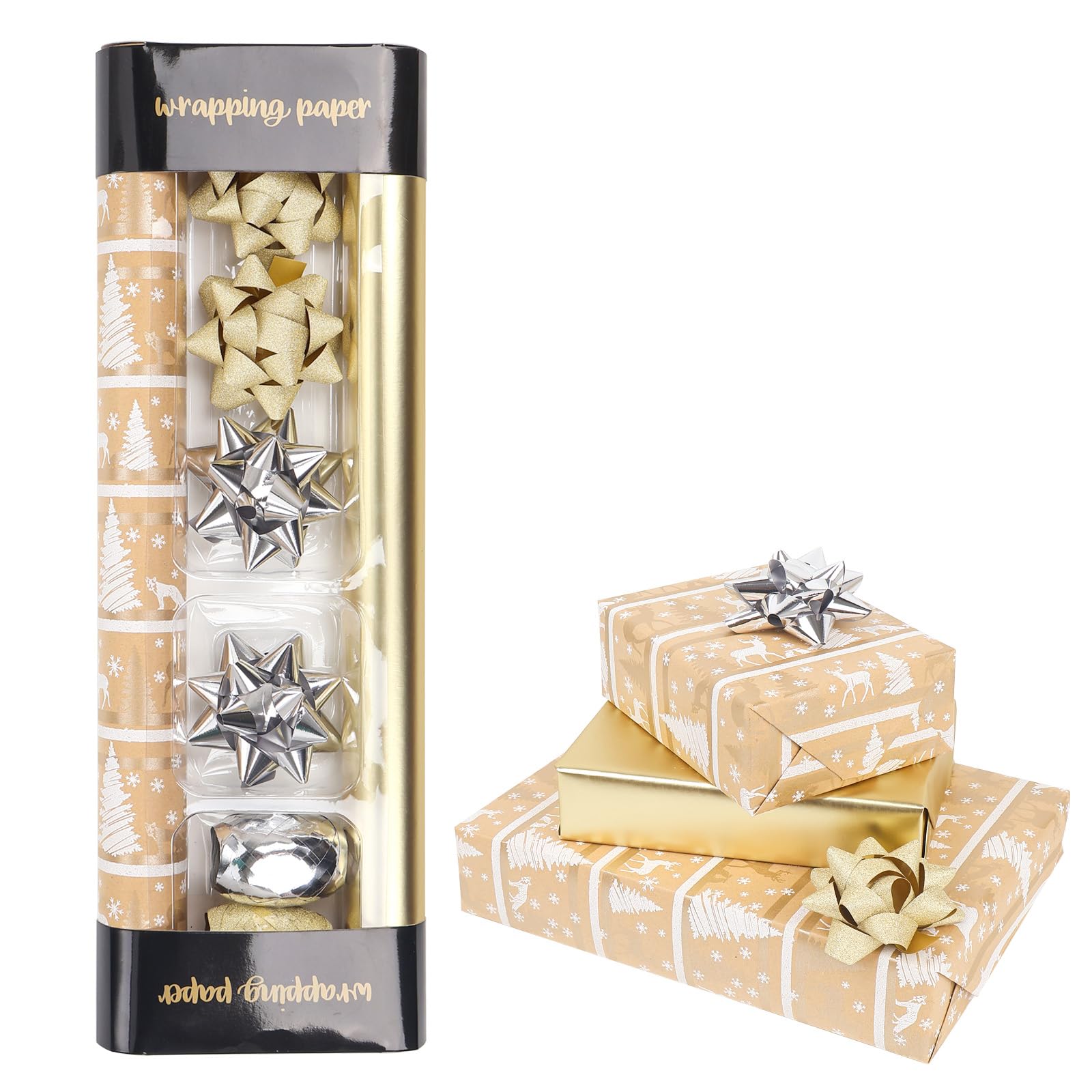 HBell Gold Christmas Wrapping Paper Set,2 Roll 43cm*5m Christmas ...