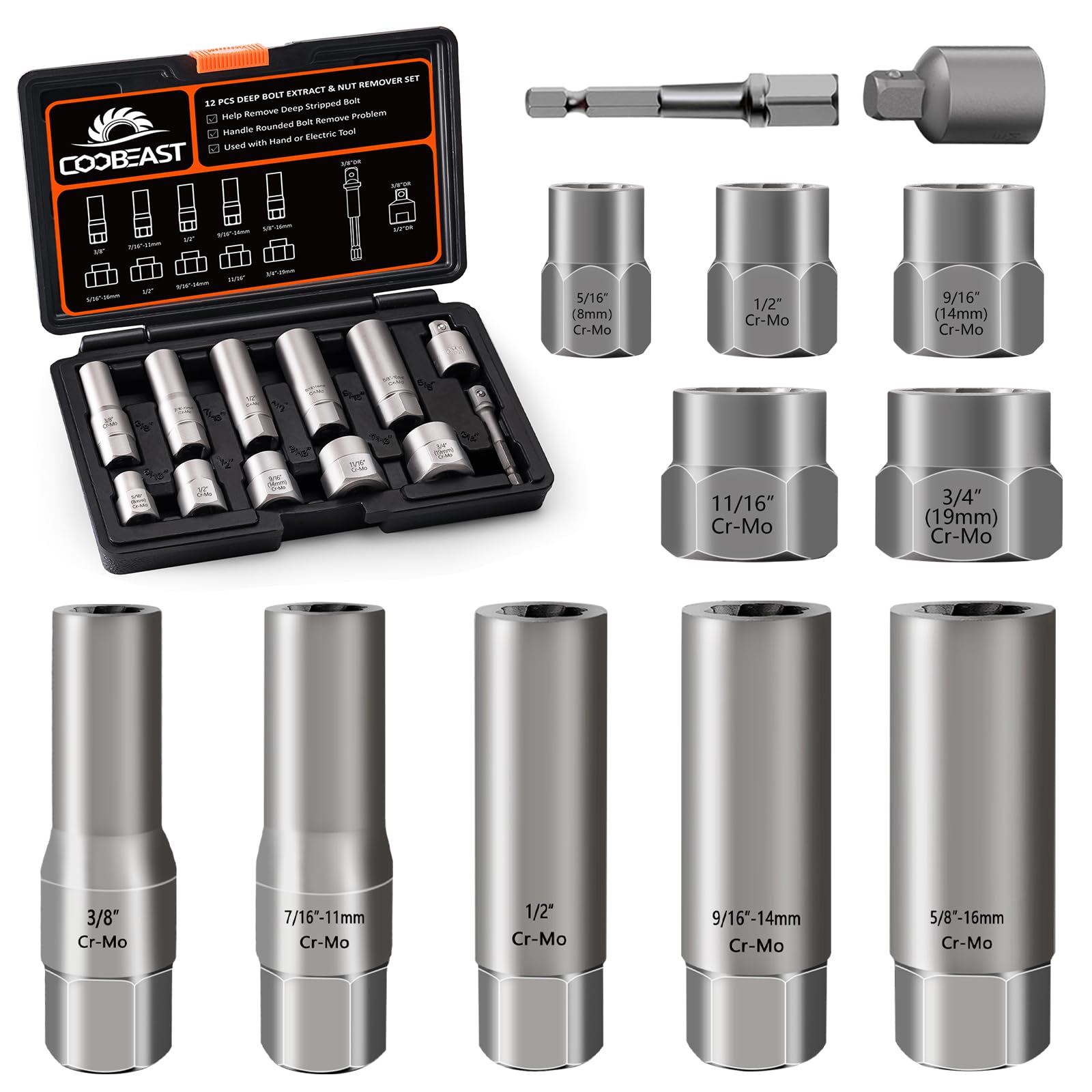 Snapklik.com : Coobeast 12Pcs Bolt Extractor Set, Easy Out Deep Bolt ...