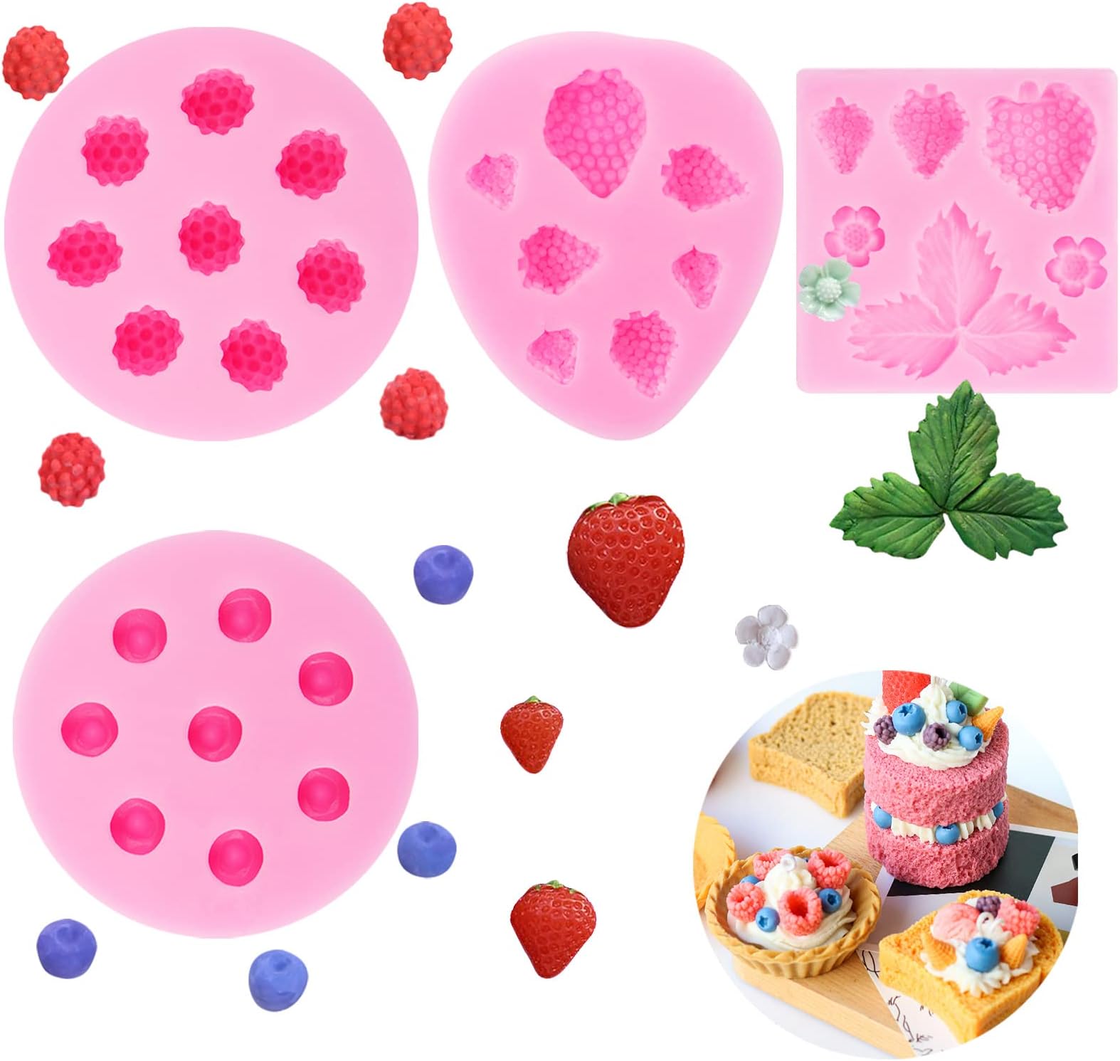 Amazon.com: 4Pcs Raspberry and Blueberry Fondant Molds Silicone ...