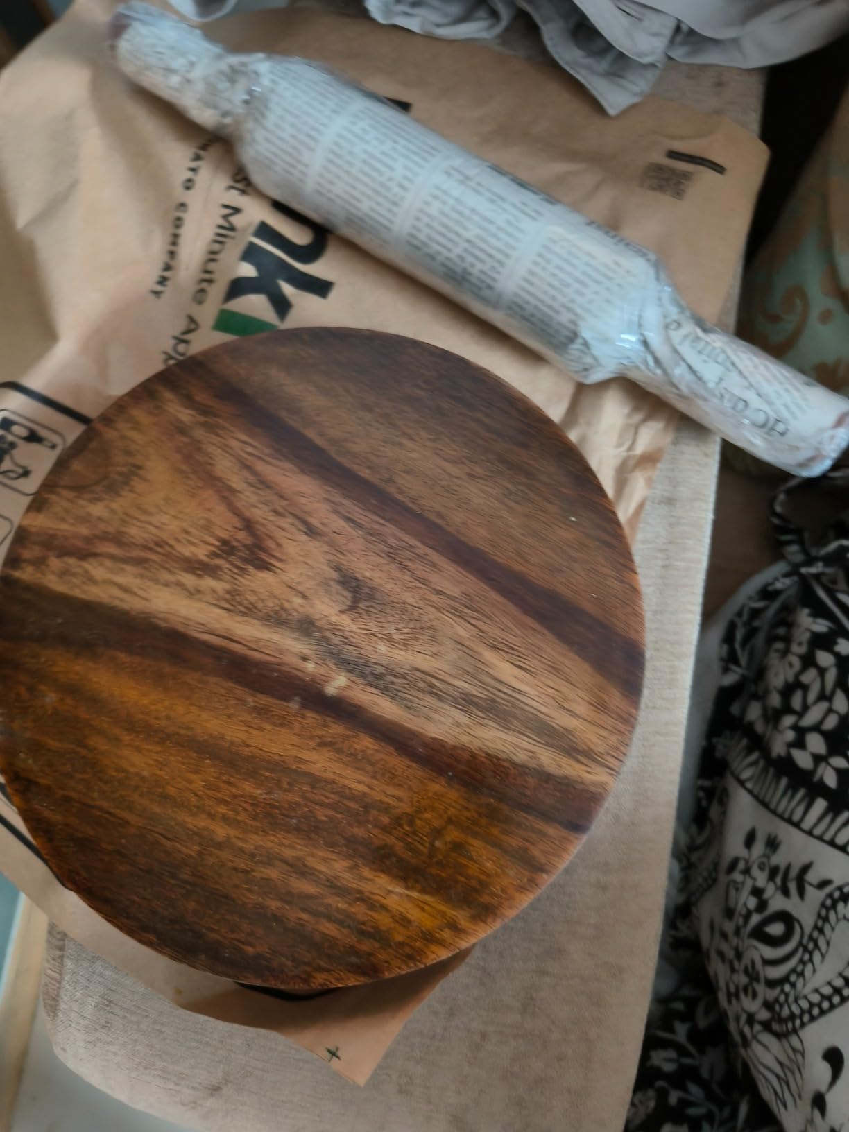 Buy Woodcity Wooden Chakla,Serving Board, Round Chapati Chakla, Perfect ...