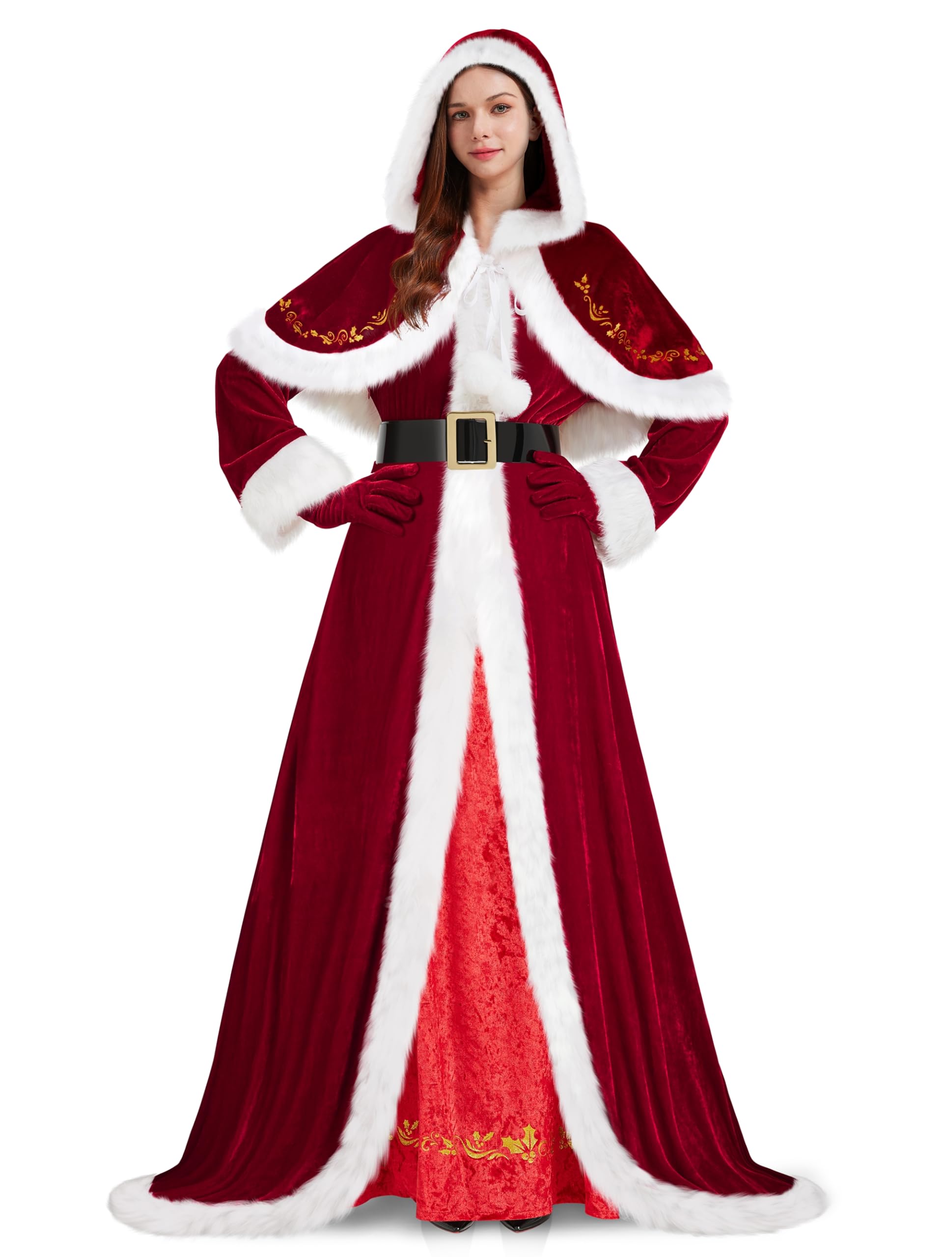 Amazon.com: FancyFun 4 Pieces Mrs Claus Costume for Women, Adult Santa ...
