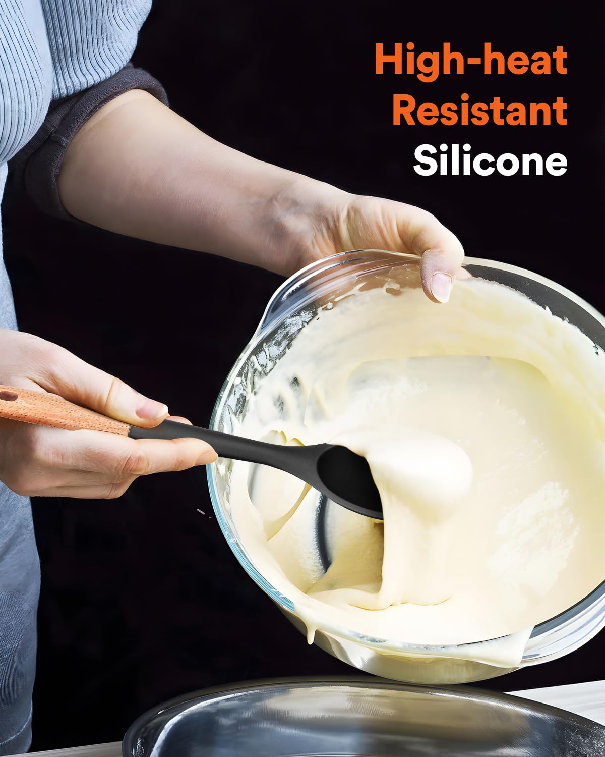 Snapklik.com : Large Silicone Cooking Spoons, Nonstick Solid Wooden ...