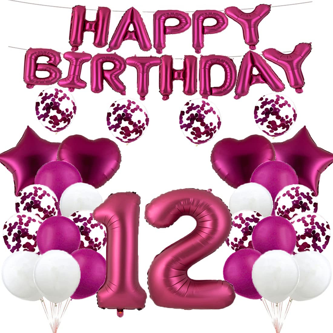 12th Birthday Balloon 12th Birthday Decorations Burgundy 12 Balloons ...
