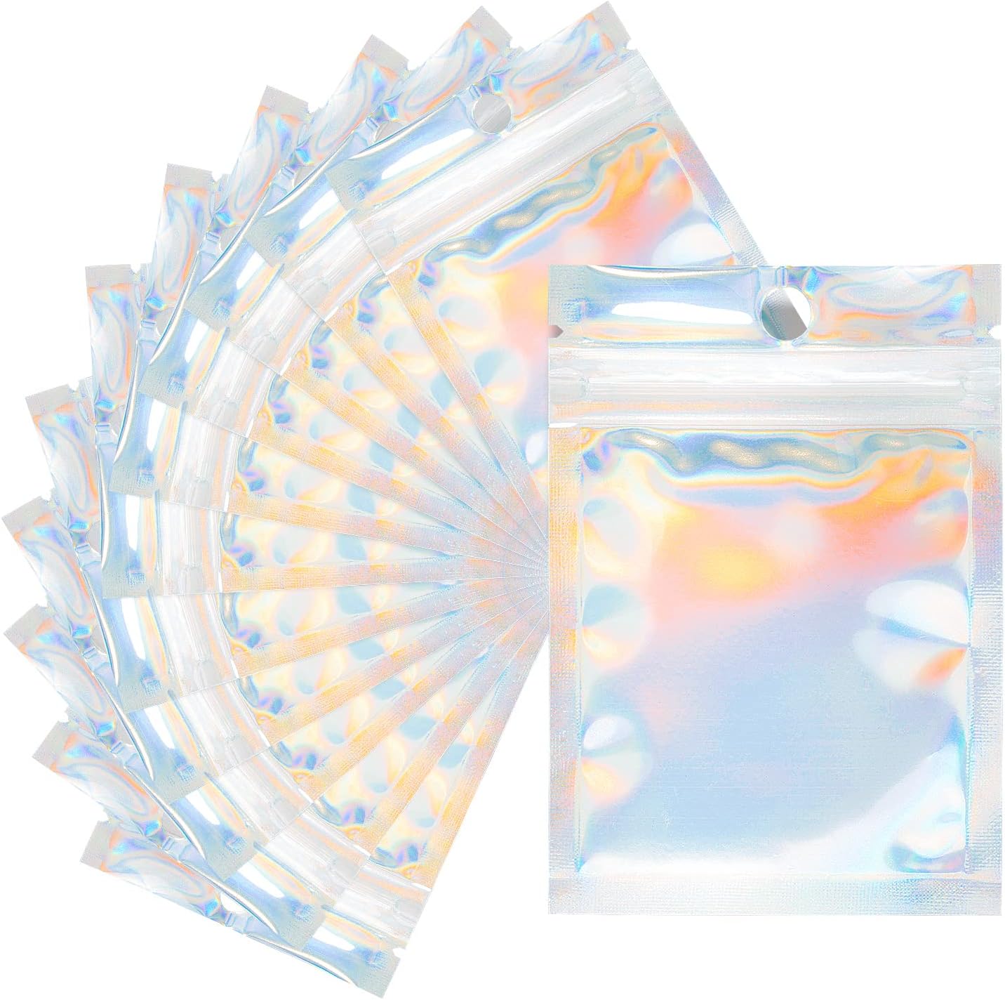 GCQQ 100Pcs Holographic Bags - 7x10CM Colorful Mylar Zip Lock Bags ...