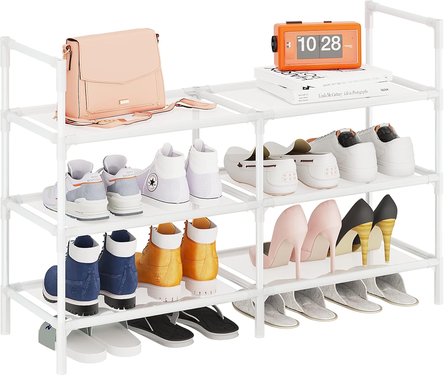 Amazon.com: Calmootey 3-Tier Shoe Rack Double Row Storage Organizer,12 ...
