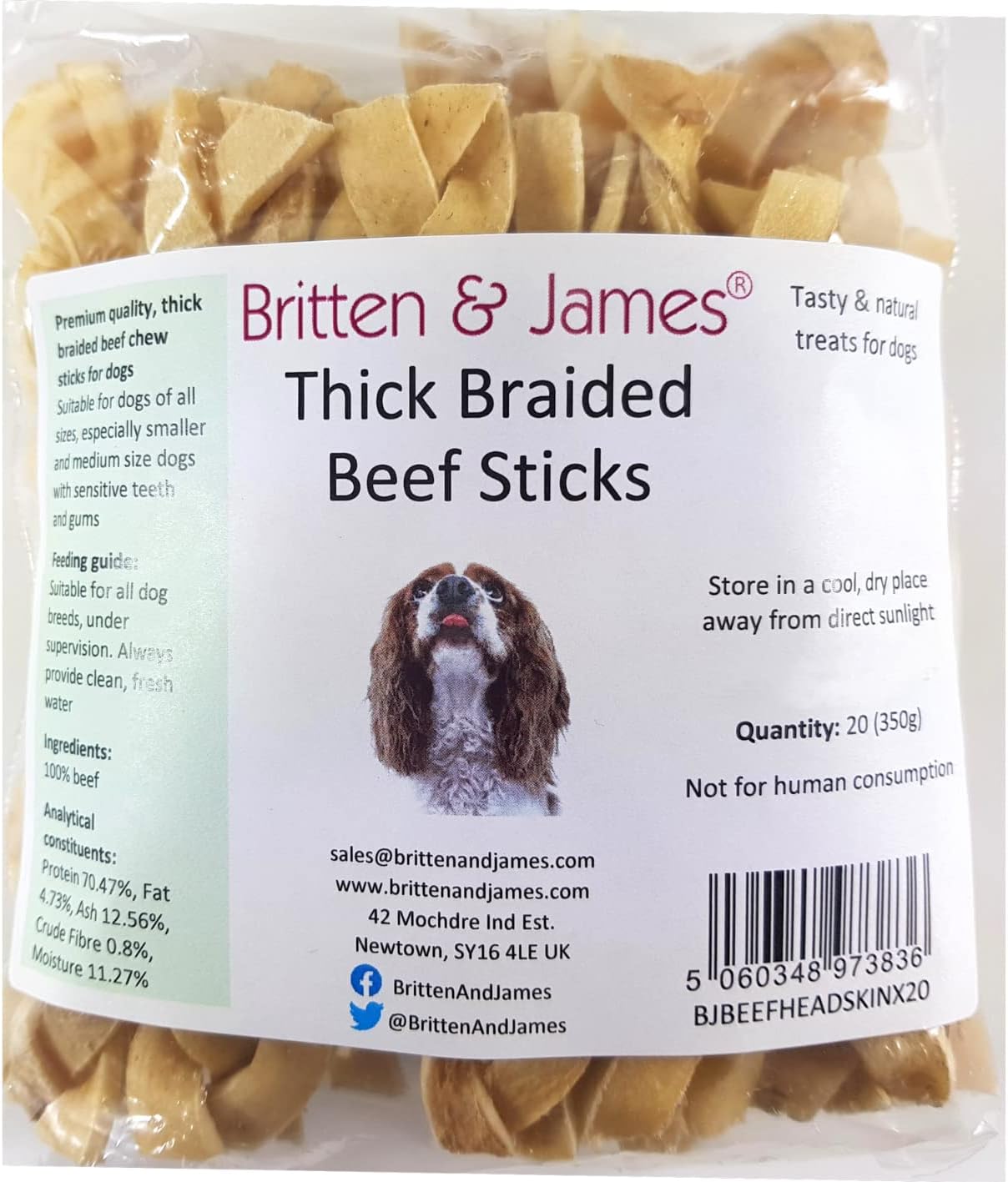 Britten and James 20 Thick Braided Beef Skin Sticks for Dogs (350g ...