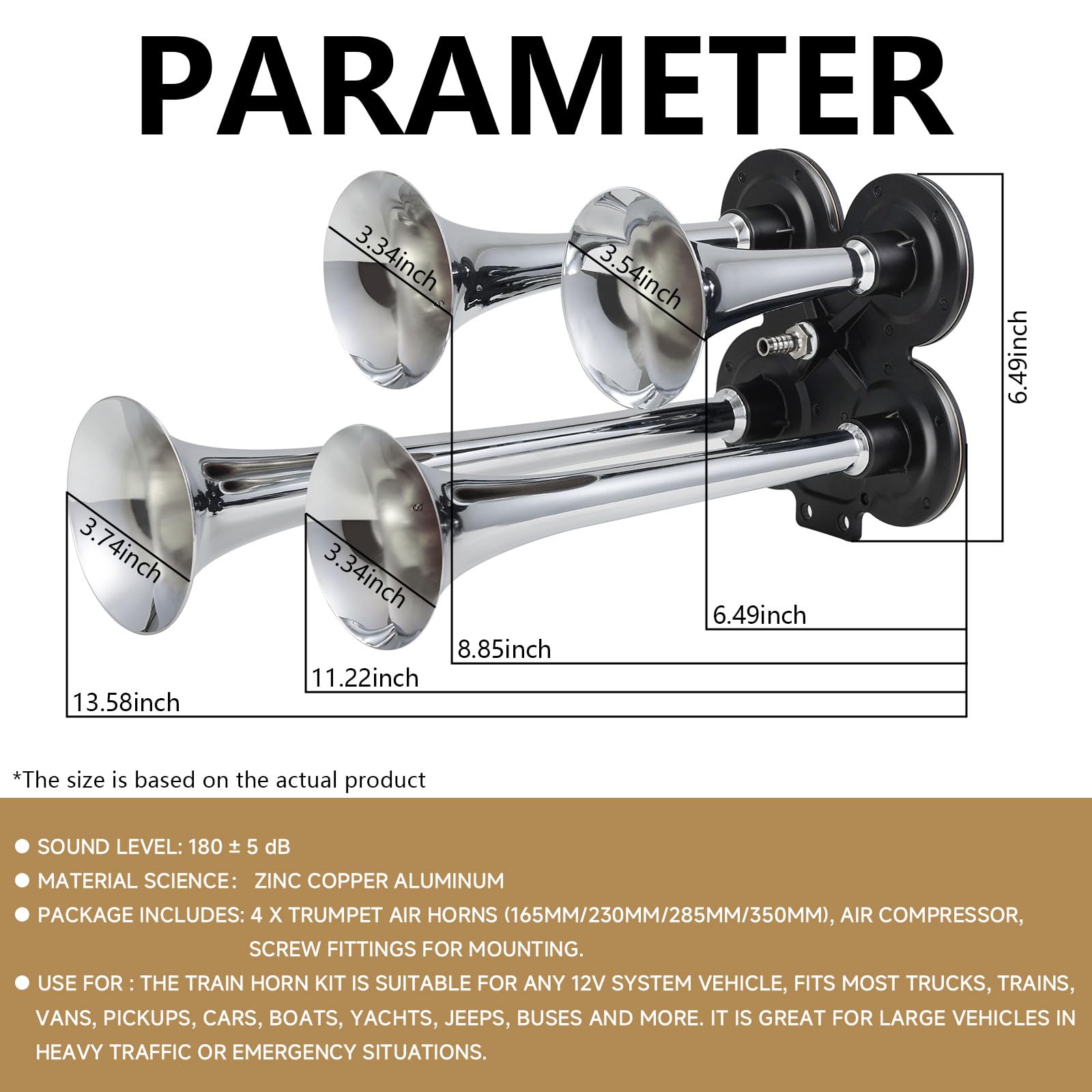 Snapklik.com : BANHAO Truck Air Horn 4 Trumpet Train Horns Kit For ...