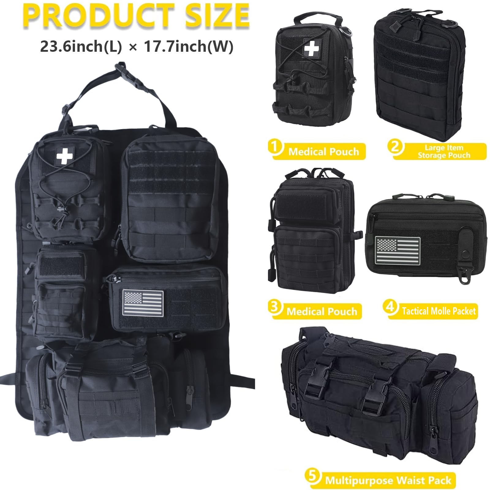 First Aid Pouch Car Organizer Universal Tactical Car Seat Back ...