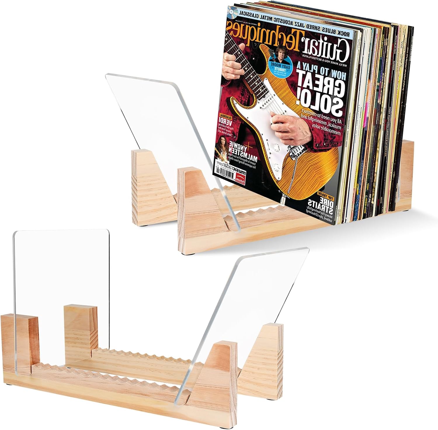 Akamino 2 Pack Wood Vinyl Record Storage Holder, Clear Acrylic ...
