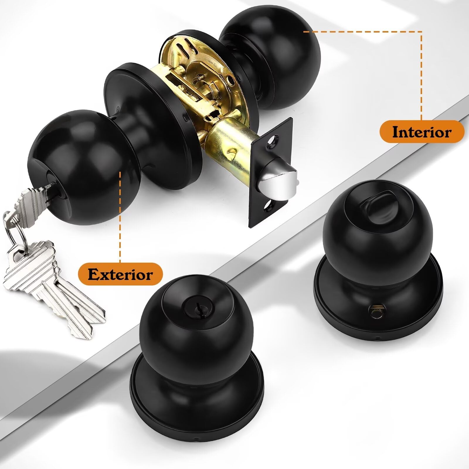 Snapklik.com : Probrico Black Entry Door Knob Black, Keyed Entry Lock ...