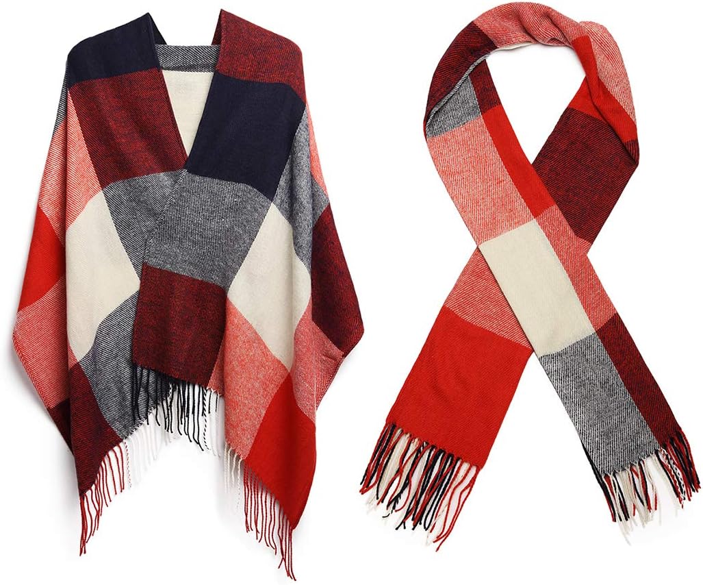 Winter Long Soft Warm Tartan Check Scarves Wraps for Women Wool ...
