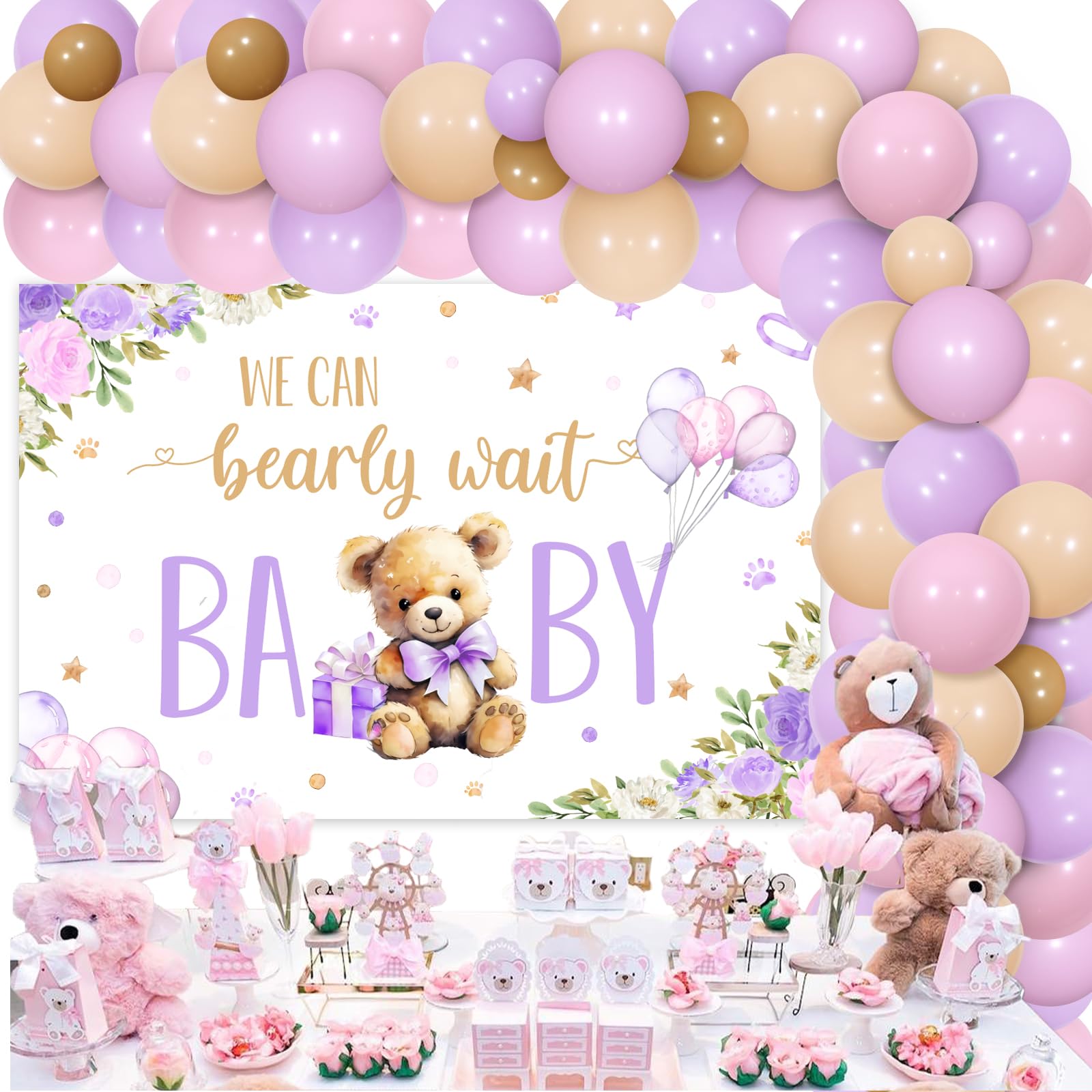 Amazon.com: We Can Bearly Wait Baby Shower Decorations for Girl, Bear ...