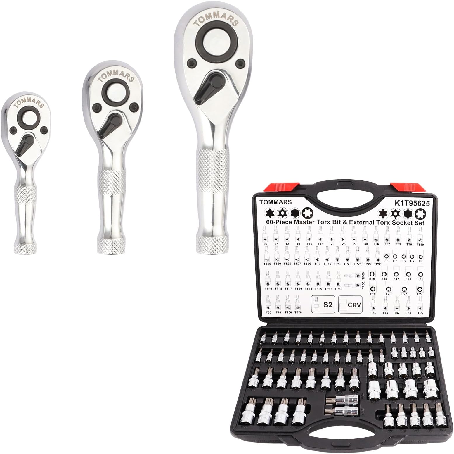 TOMMARS 60-Pc Master Torx Bit Socket and External Socket Set with ...