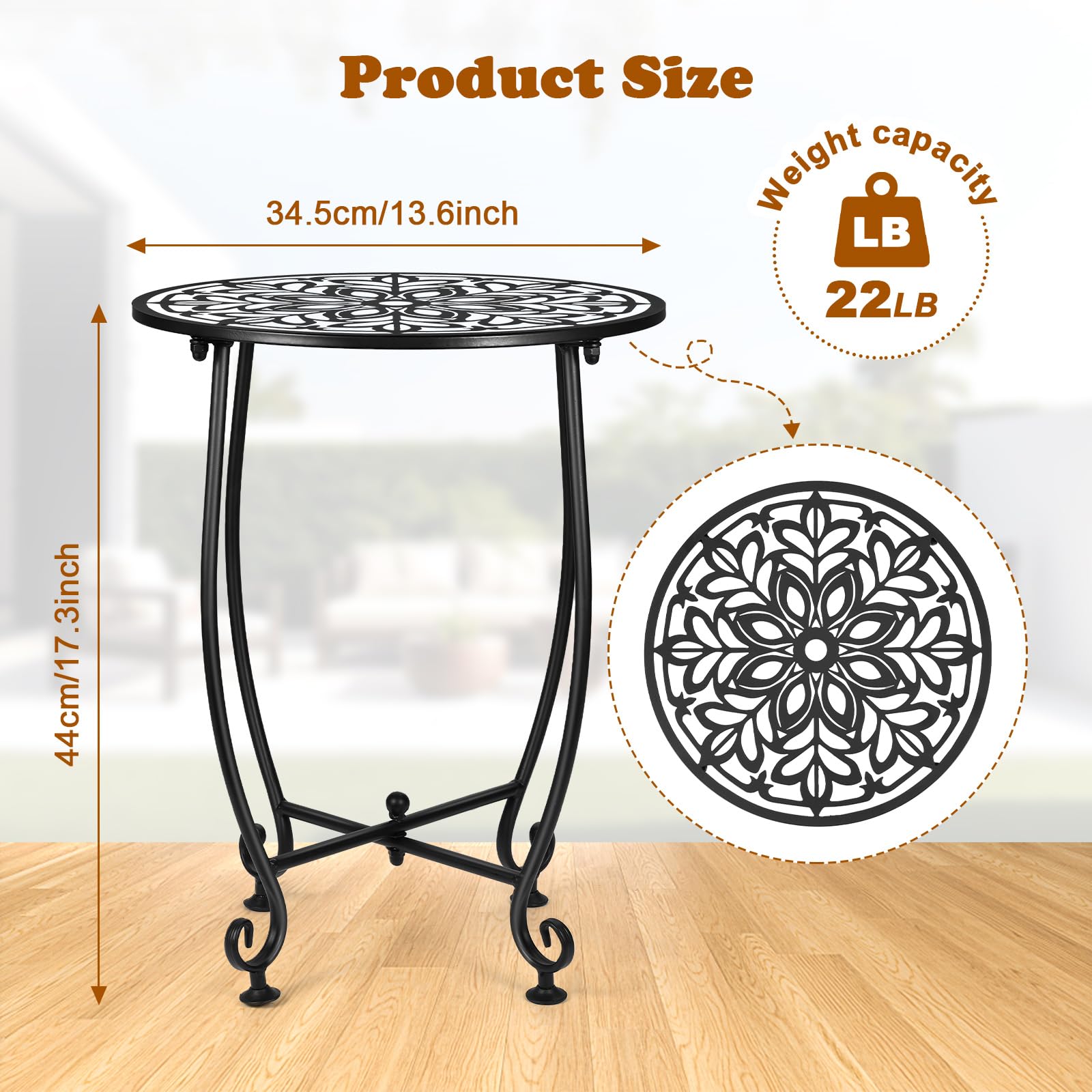Snapklik.com : 14 Inch Outdoor Metal Side Table, Patio Side Table ...