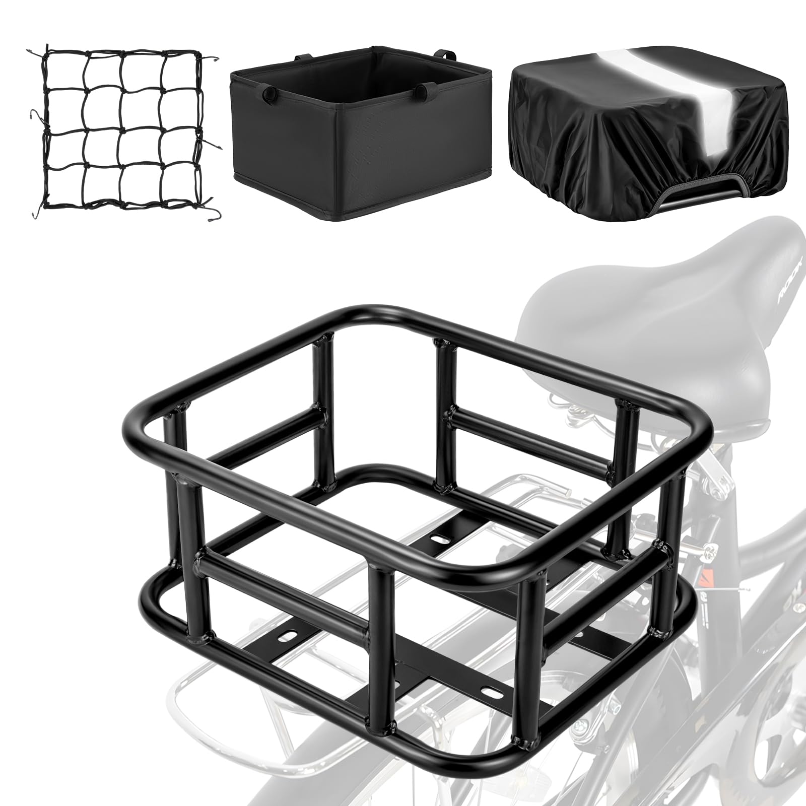 Bike Basket Rear with Liner,Waterproof Cover,Cargo Net Large Rear Bike ...