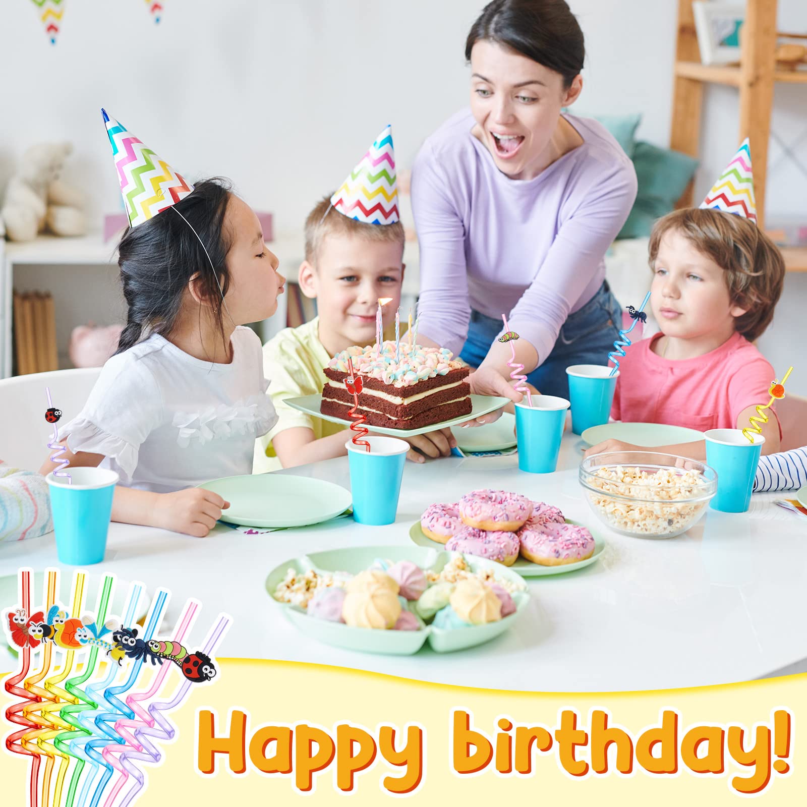 Snapklik.com : 24 Pieces Bug Party Favors Reusable Plastic Straws ...