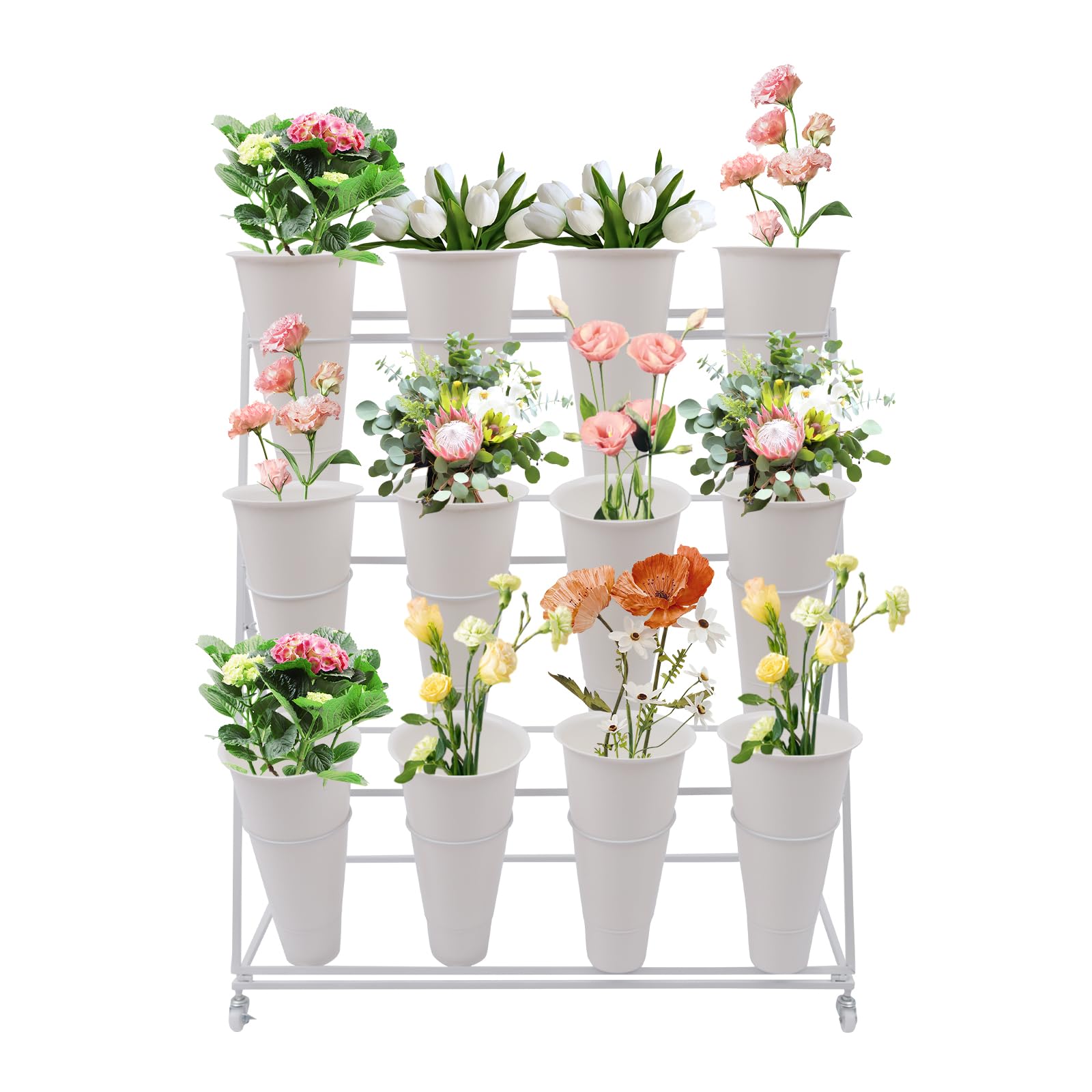 Amazon.com: QWNBG Flower Display Stand with 12PCS Buckets 3 Tier Flower ...