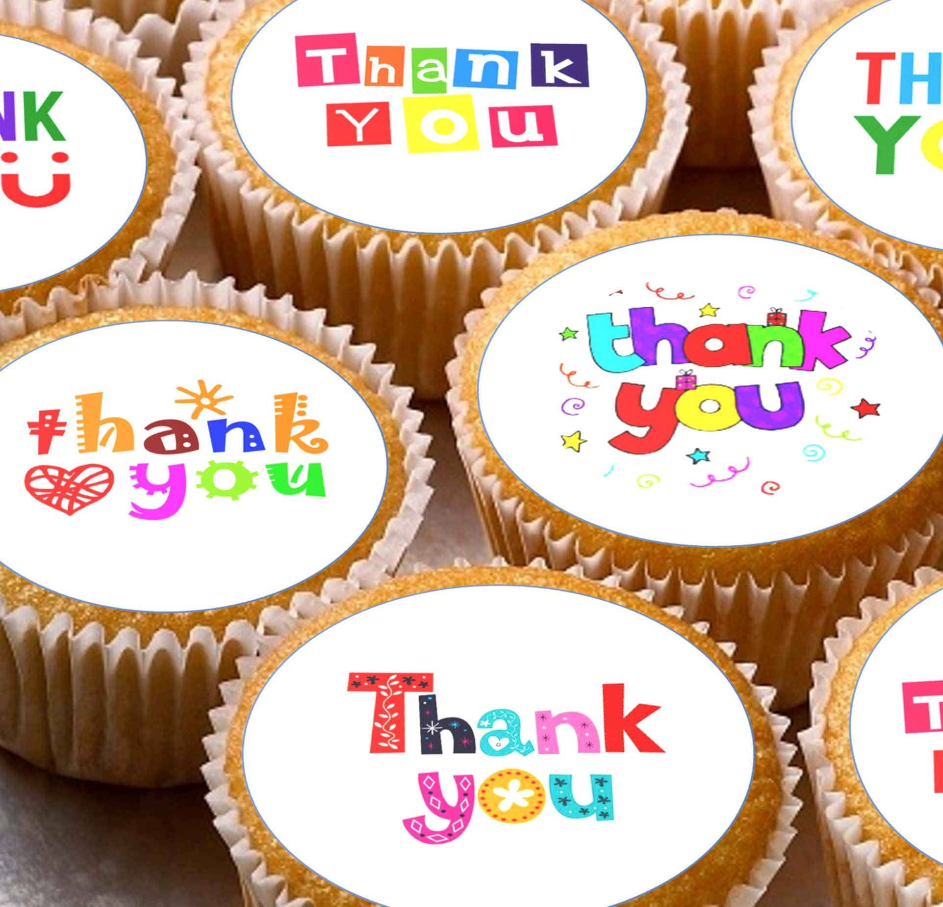 24 Thank you pre-cut edible cupcake wafer toppers : Amazon.co.uk: Grocery