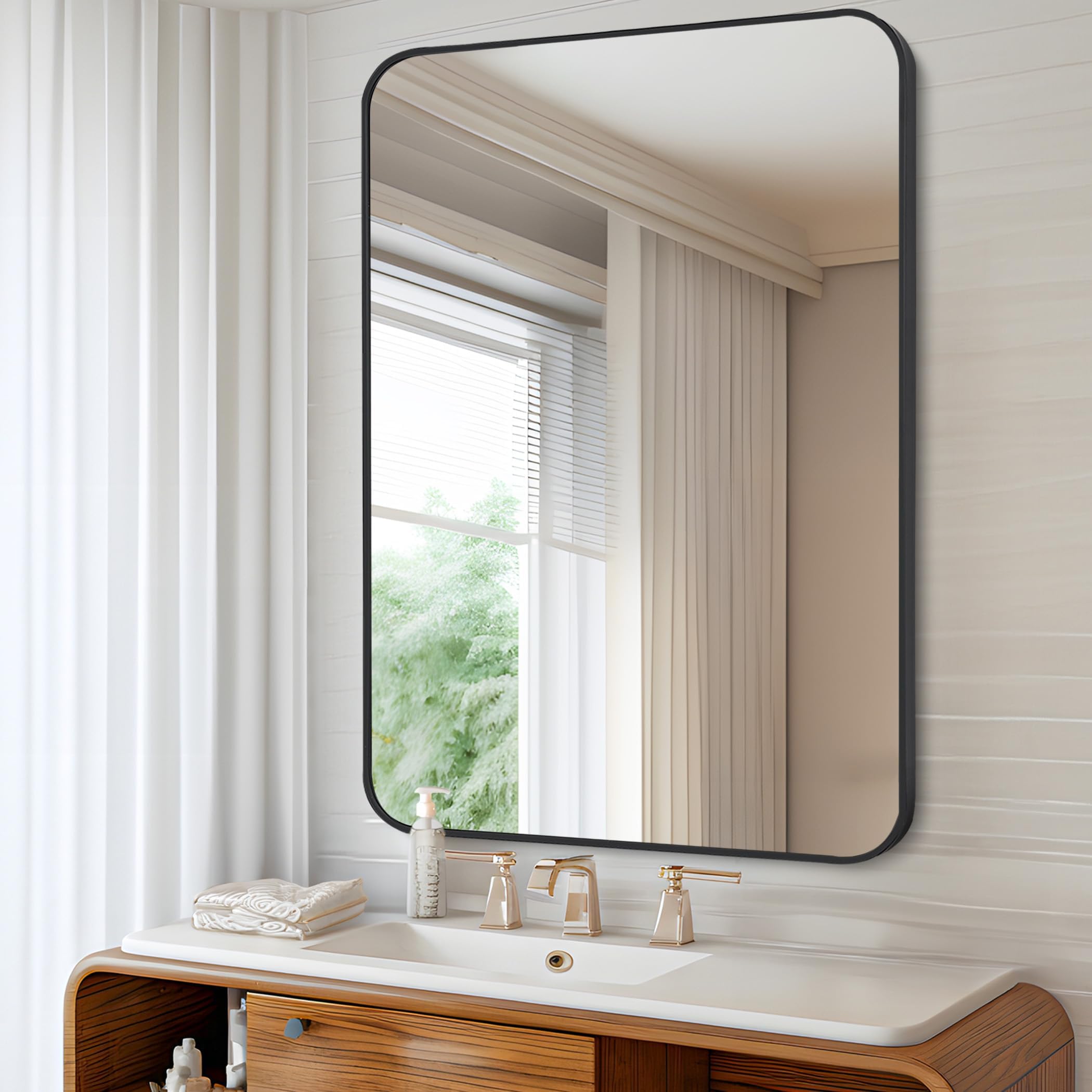 Amazon.com: DOHEEM Wall Mirror for Bathroom - Rounded Corner Mirror ...