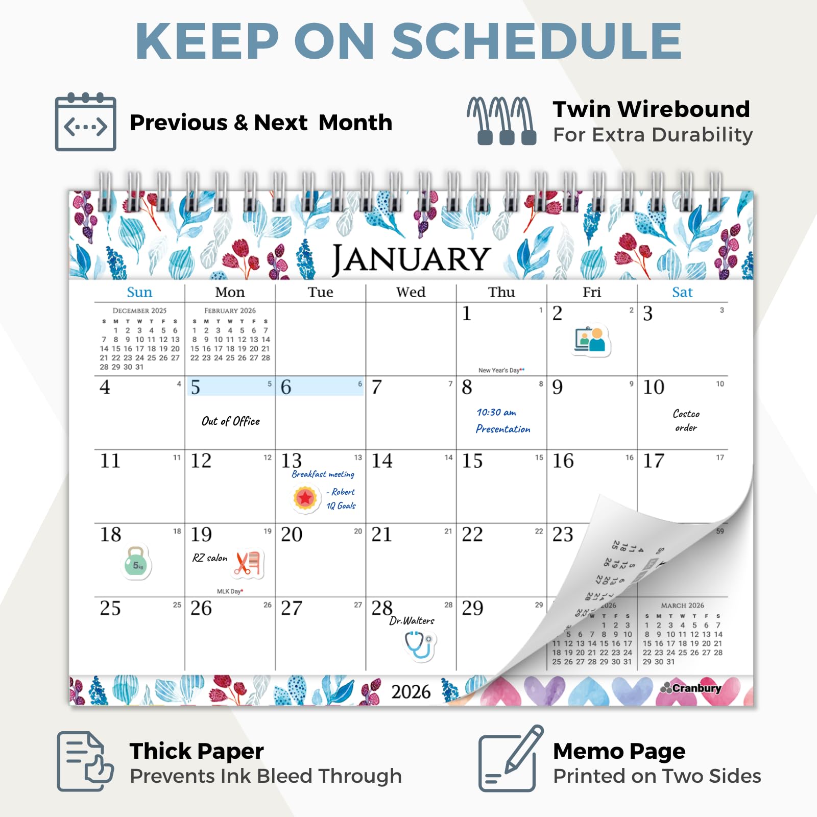 Snapklik.com : CRANBURY Small Desk Calendar 2025-2026, Standing Flip ...