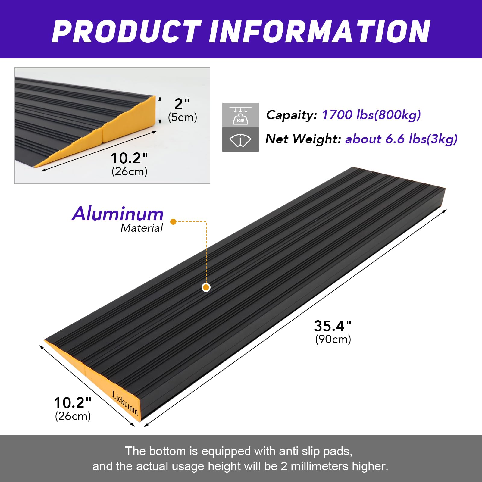 Snapklik.com : 2" X 35.4" Threshold Ramp, 1700LBS Capacity, Suitable ...