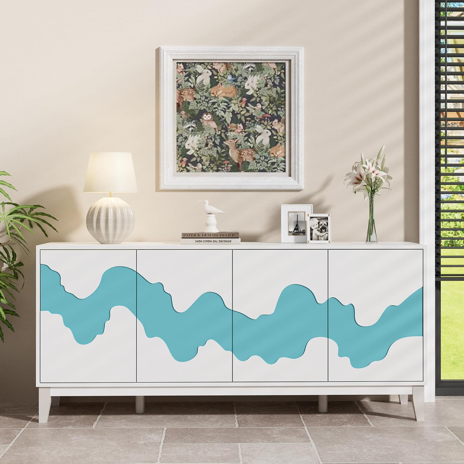 Amazon.com - UEV Buffet Cabinet, 63" Modern Sideboard with Blue Water ...