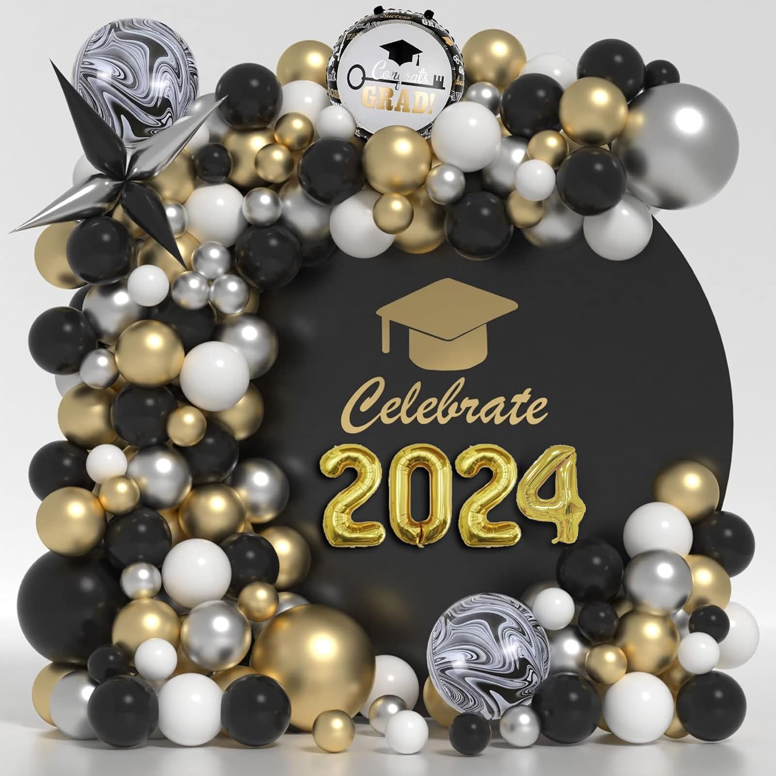 Amazon.com: Black Gold Silver Graduation Decorations, 131Pcs 2024 ...