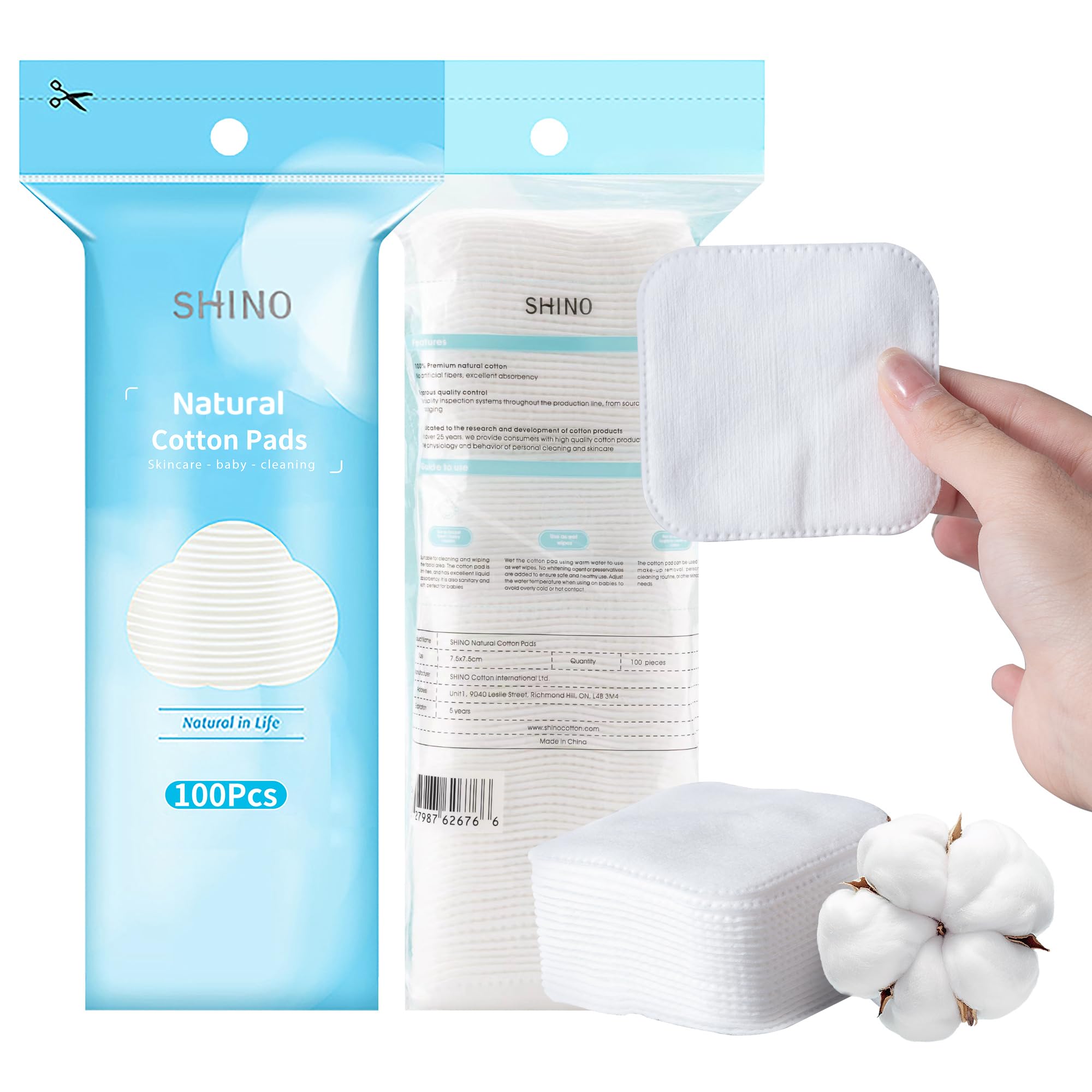Snapklik.com : SHINO Natural Square Cotton Pads,100 Ps Biodegradable ...