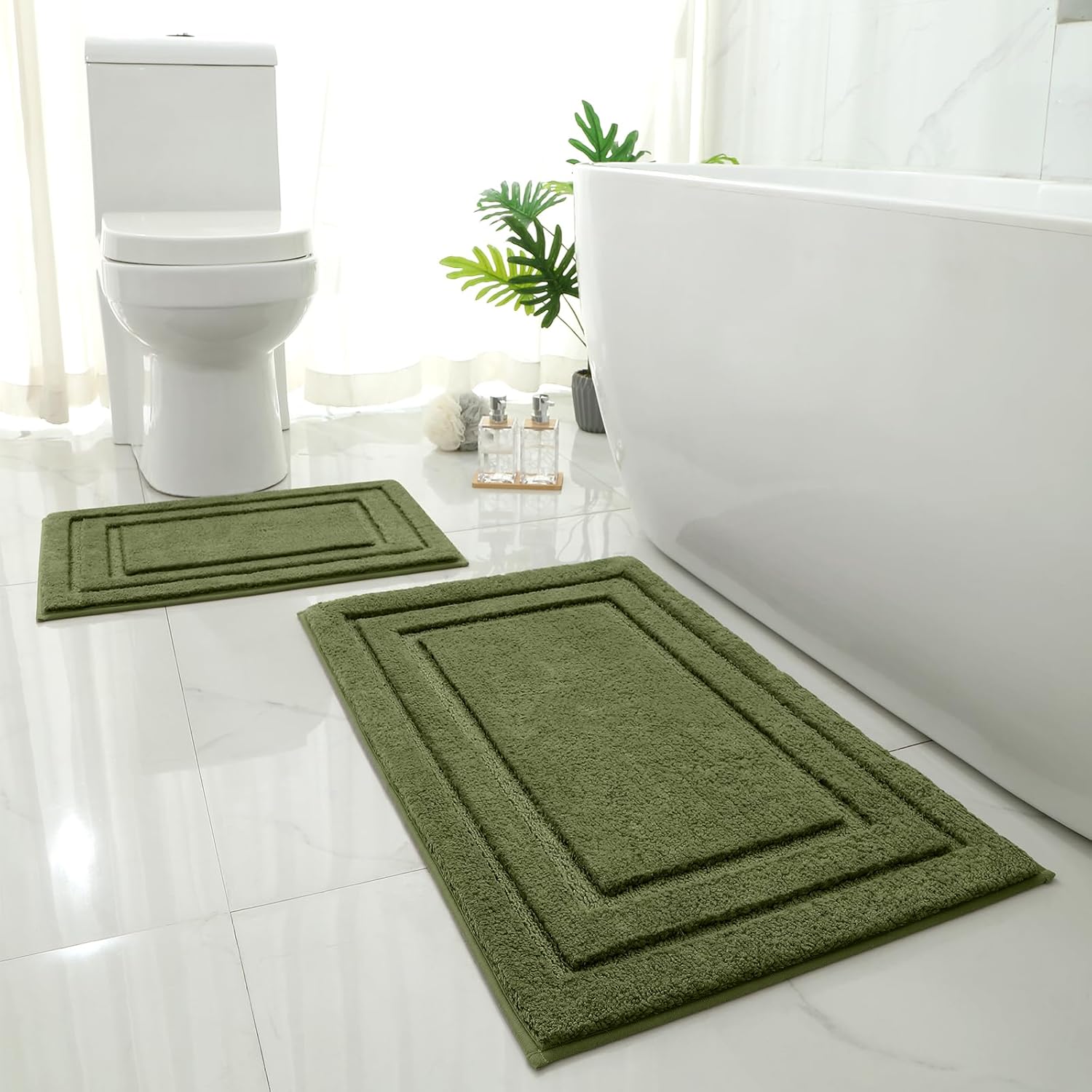 Amazon.com: HOMEIDEAS Bathroom Rugs Sets 2 Piece, Super Soft and Absorbent Non Slip Microfiber ...