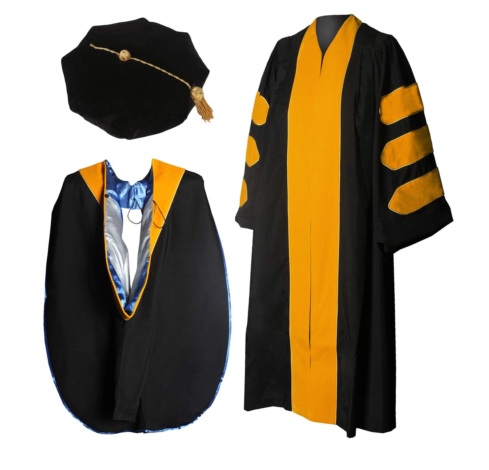 Buy Cap and Gown Direct Gold Doctoral Graduation Gown with Gold Piping ...