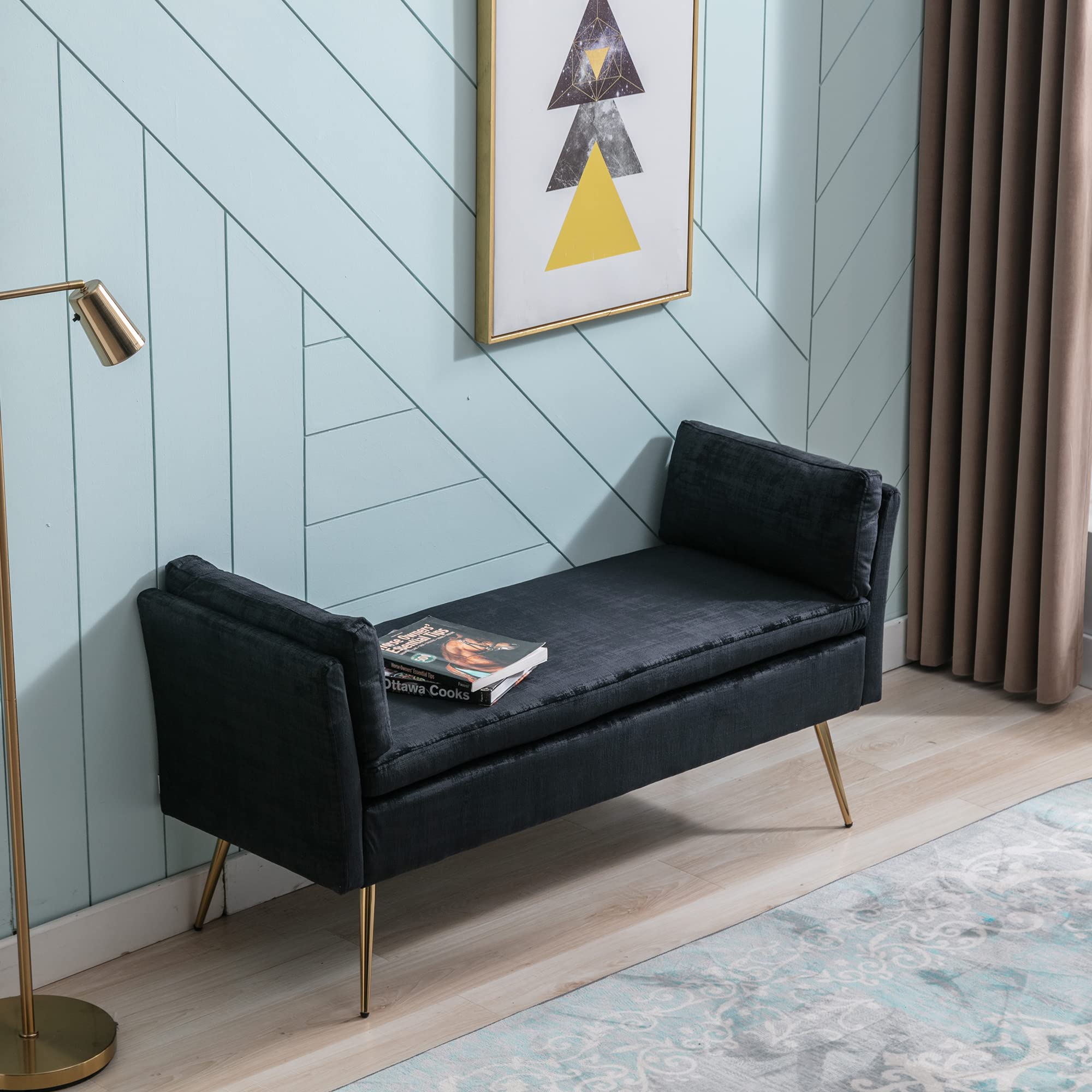 HomSof Modern Velvet Storage Ottoman Bench Black Multifunctional ...