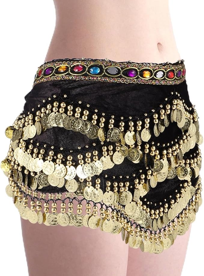BESPORTBLE Belly Dance Hip Scarf Belt Diamond Dancing With Coins 2pcs ...