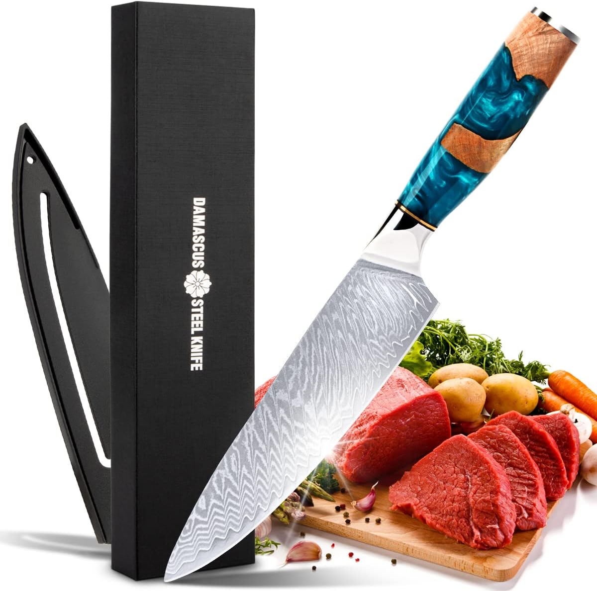 Cuchillos Chef,Cuchillo Para Chef Acero Damasco,Profesional Afilado Con ...