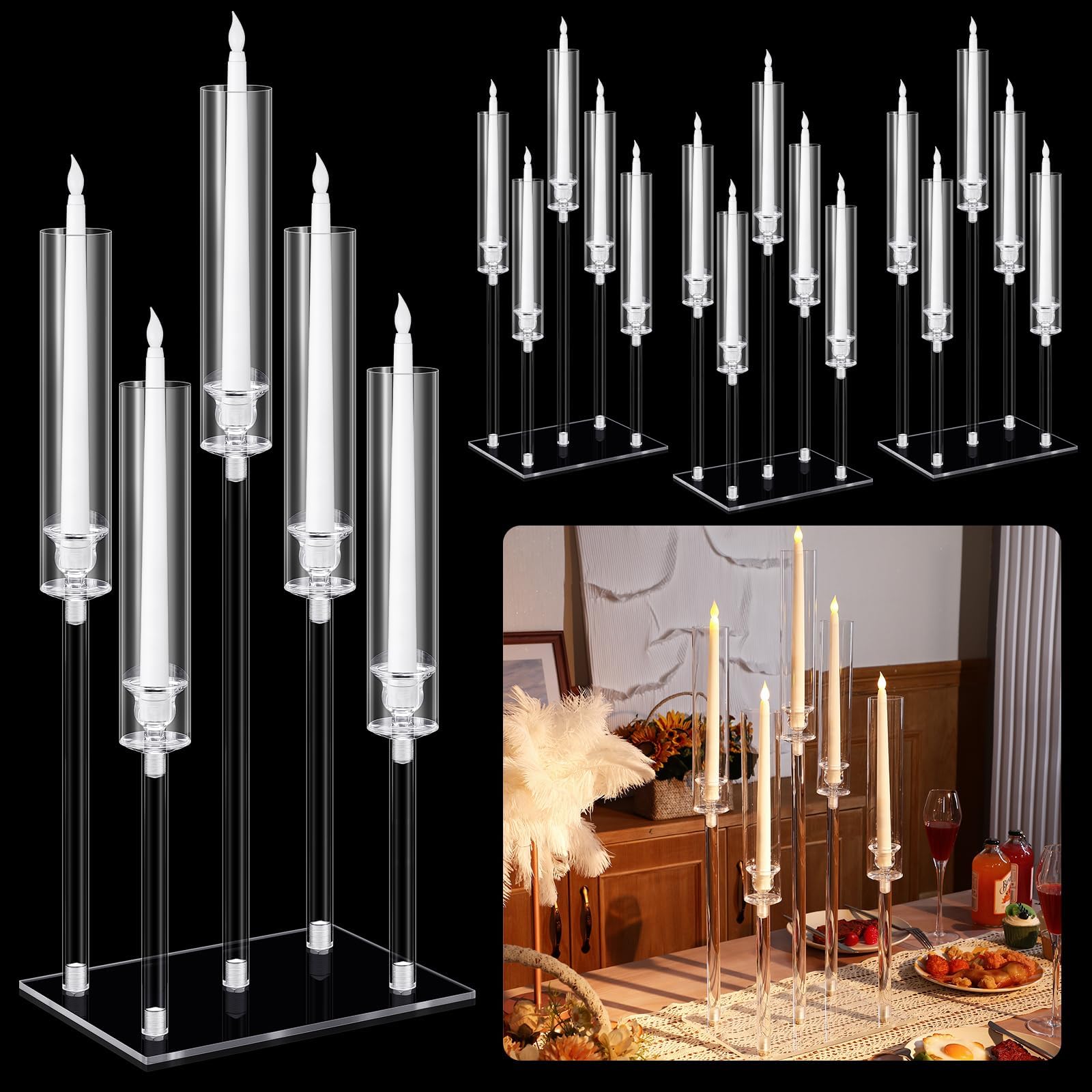 Amazon.com: Hushee 8 Pcs Acrylic Candelabra Centerpieces 5 Arm Clear ...