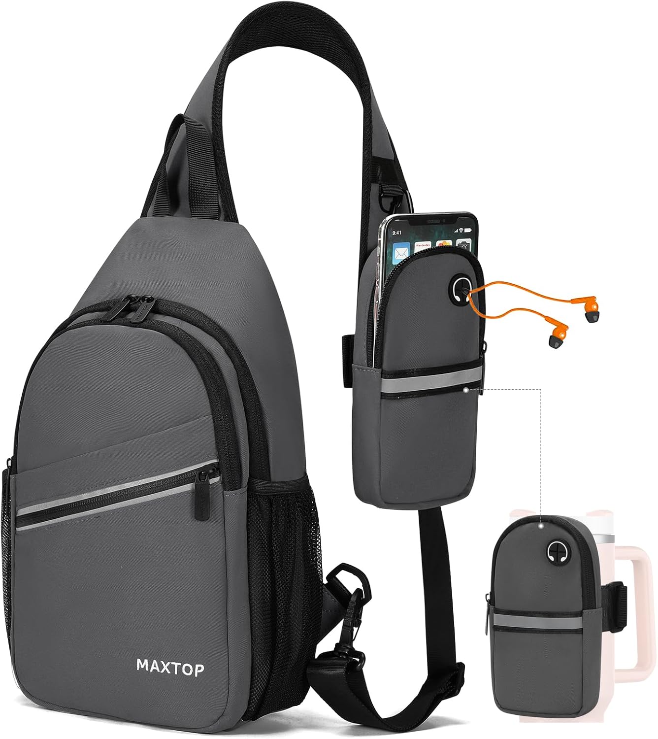 Amazon.com | MAXTOP 【2 CROSSBODY BAG】 One Dark Gray Sling Bag Backpack Compare with One 3-Zipper ...